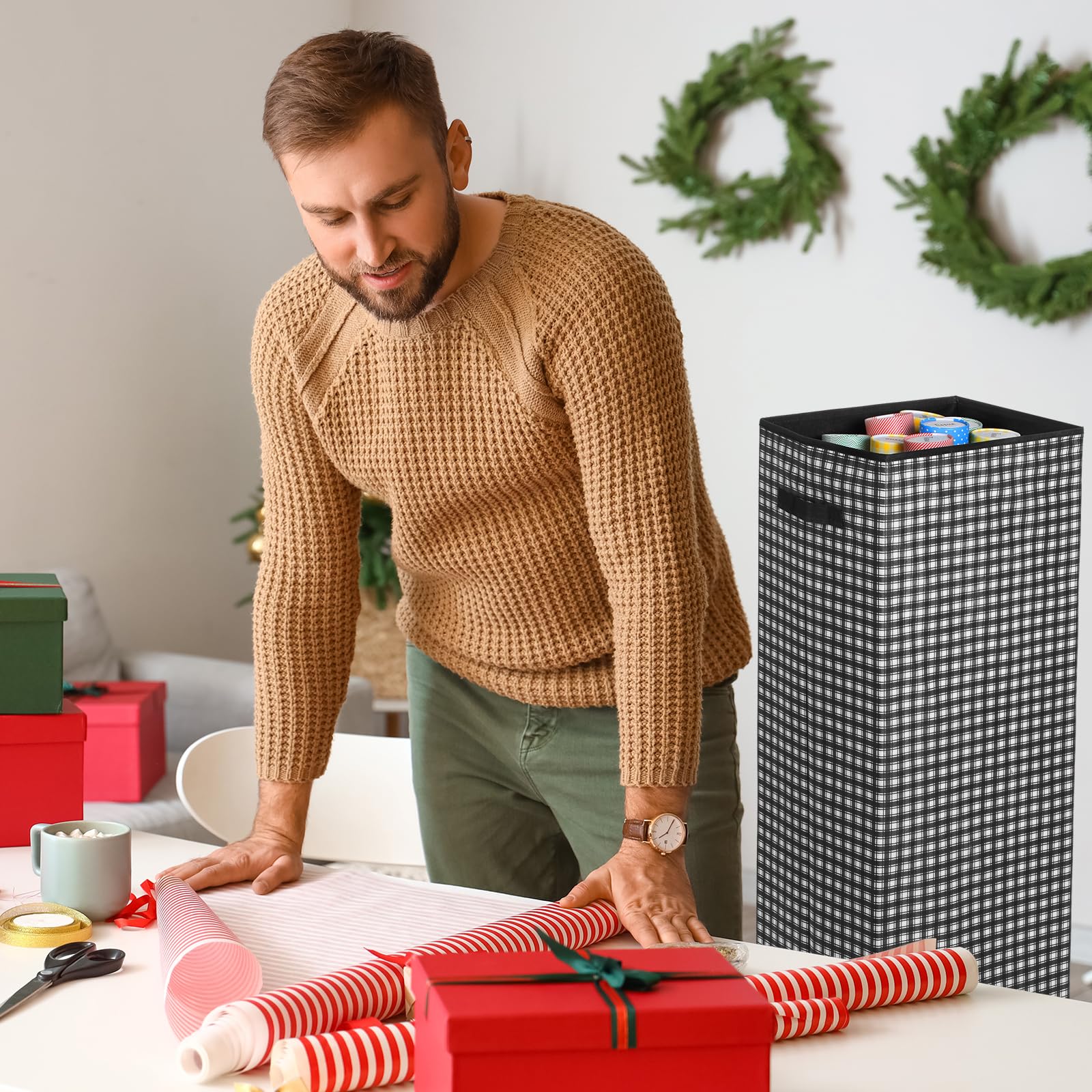 Wesnoy 2 Pcs 41.34'' Tall Wrapping Paper Storage box with Handles ...