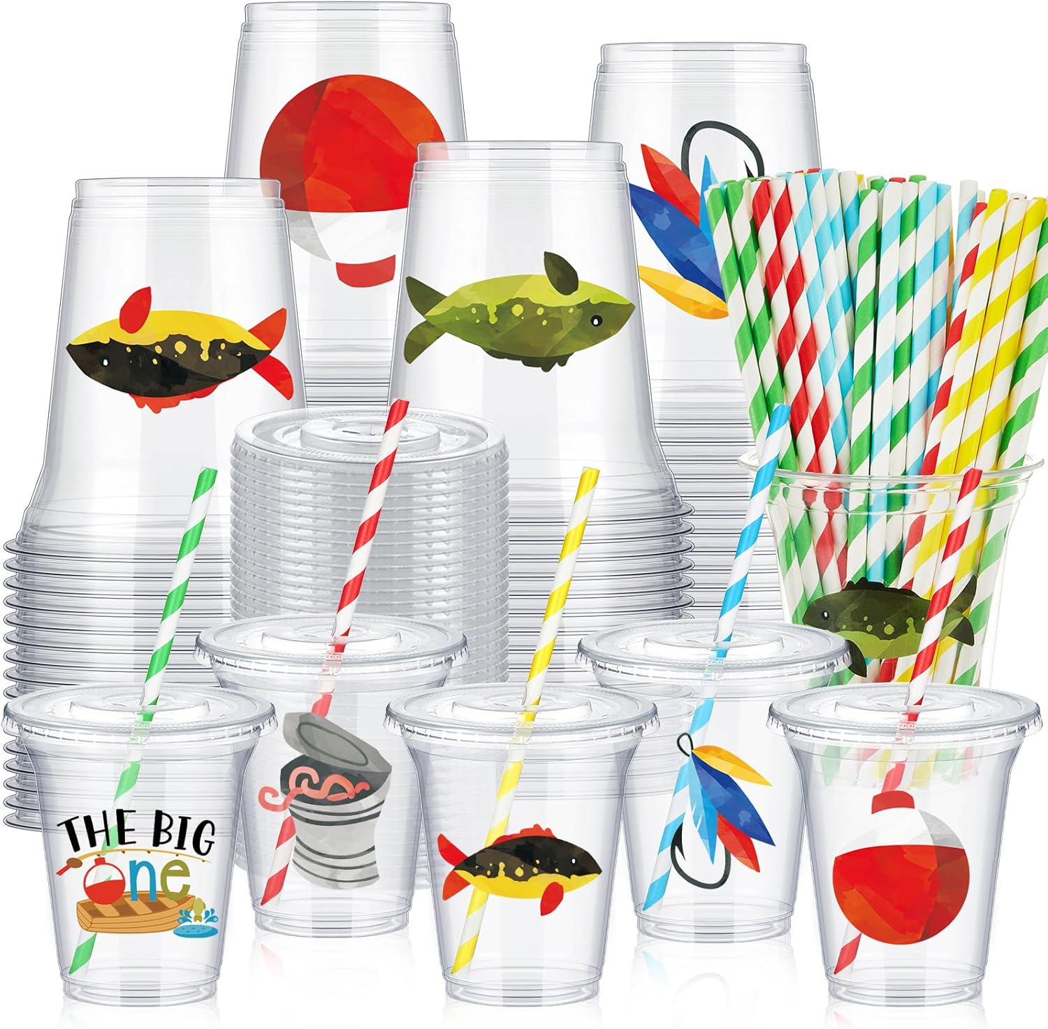 Amazon.com: Qinyoung 60 Sets Watercolor Gone Fishing Party Cups with ...
