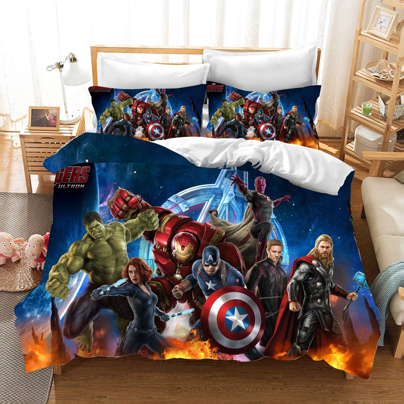 MARVEL Avengers Parure de lit 1 personne 100 % coton Bleu : Amazon.fr ...