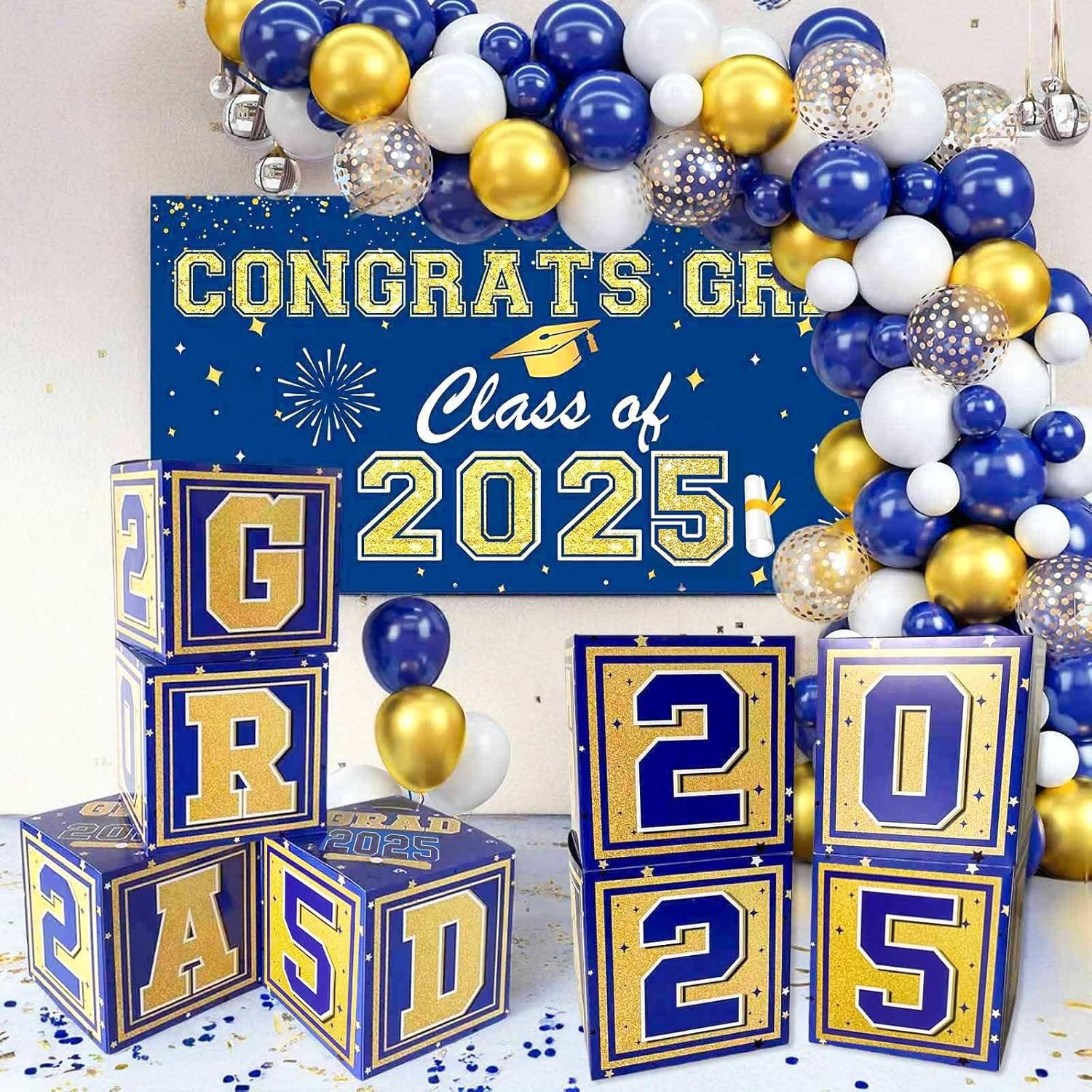 Amazon.com: Graduation Decorations Class of 2025 Navy Blue and Gold ...