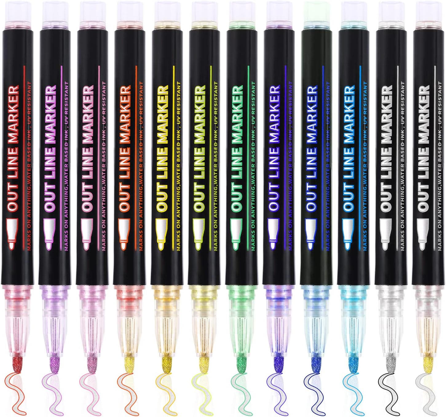 Amazon.com : SAVITA Outline Pens, 12 Pcs Outline Markers Metallic ...
