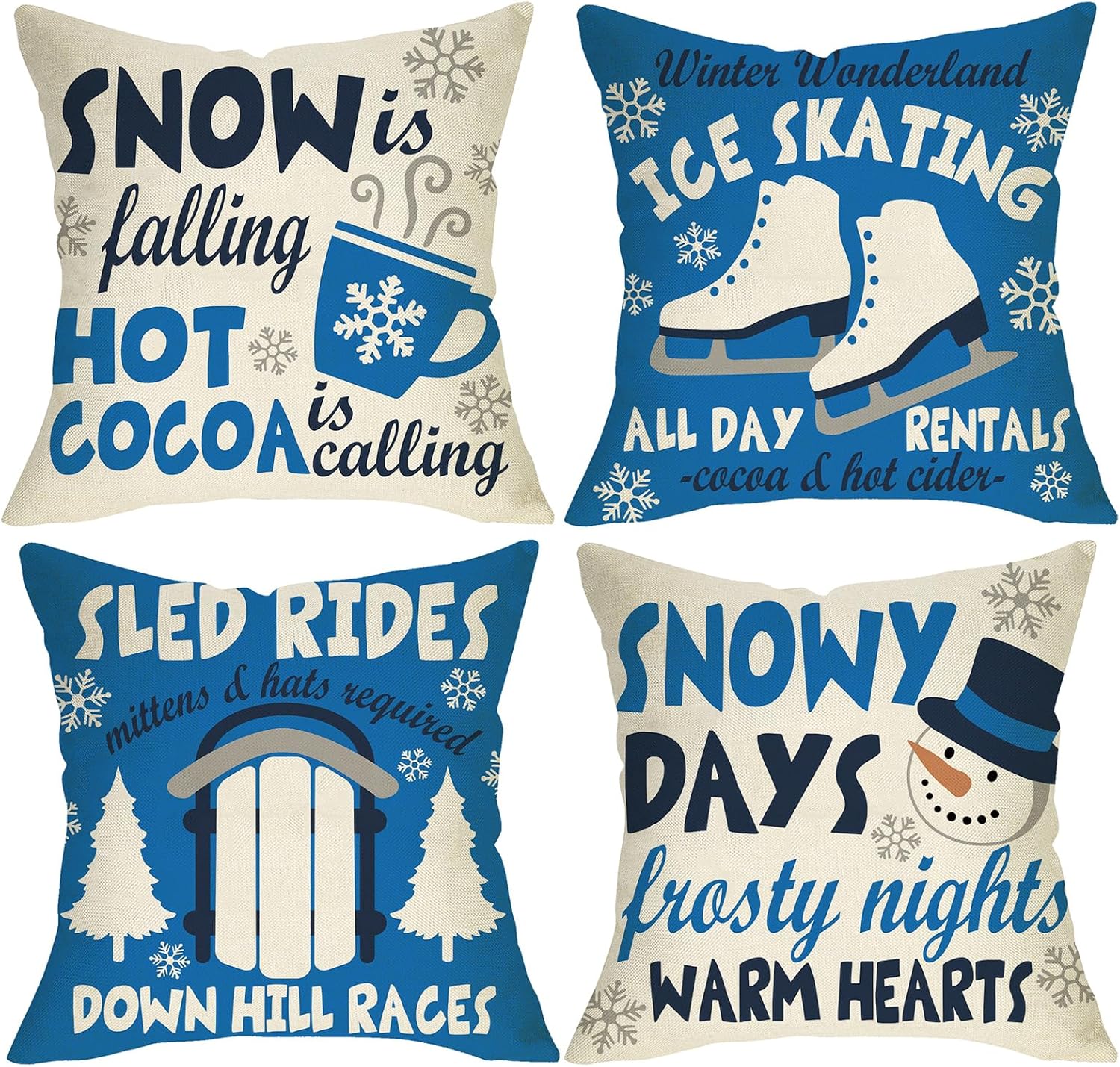 Amazon.com: Fjfz Winter Blue Decorative Throw Pillow Covers 18 x 18 Set ...