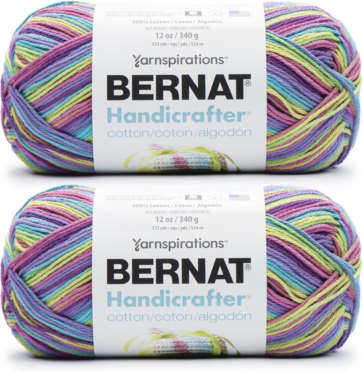 Amazon.com: Bernat Handicrafter Cotton BB Lively Yarn - 2 Pack of 12oz ...