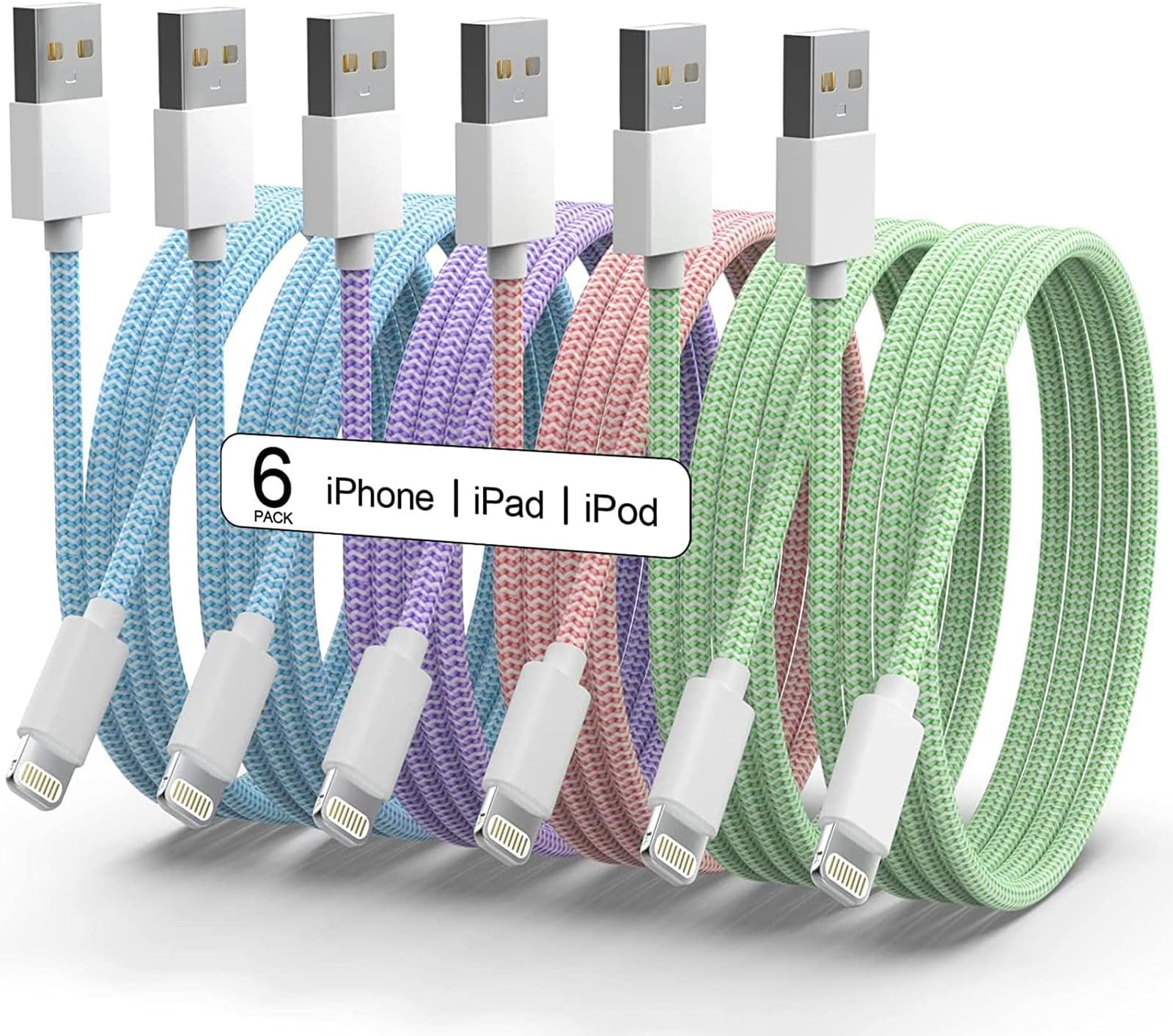 Amazon.com: 6Pack [MFi Certified] for iPhone Charger 3/3/6/6/6/9 FT ...