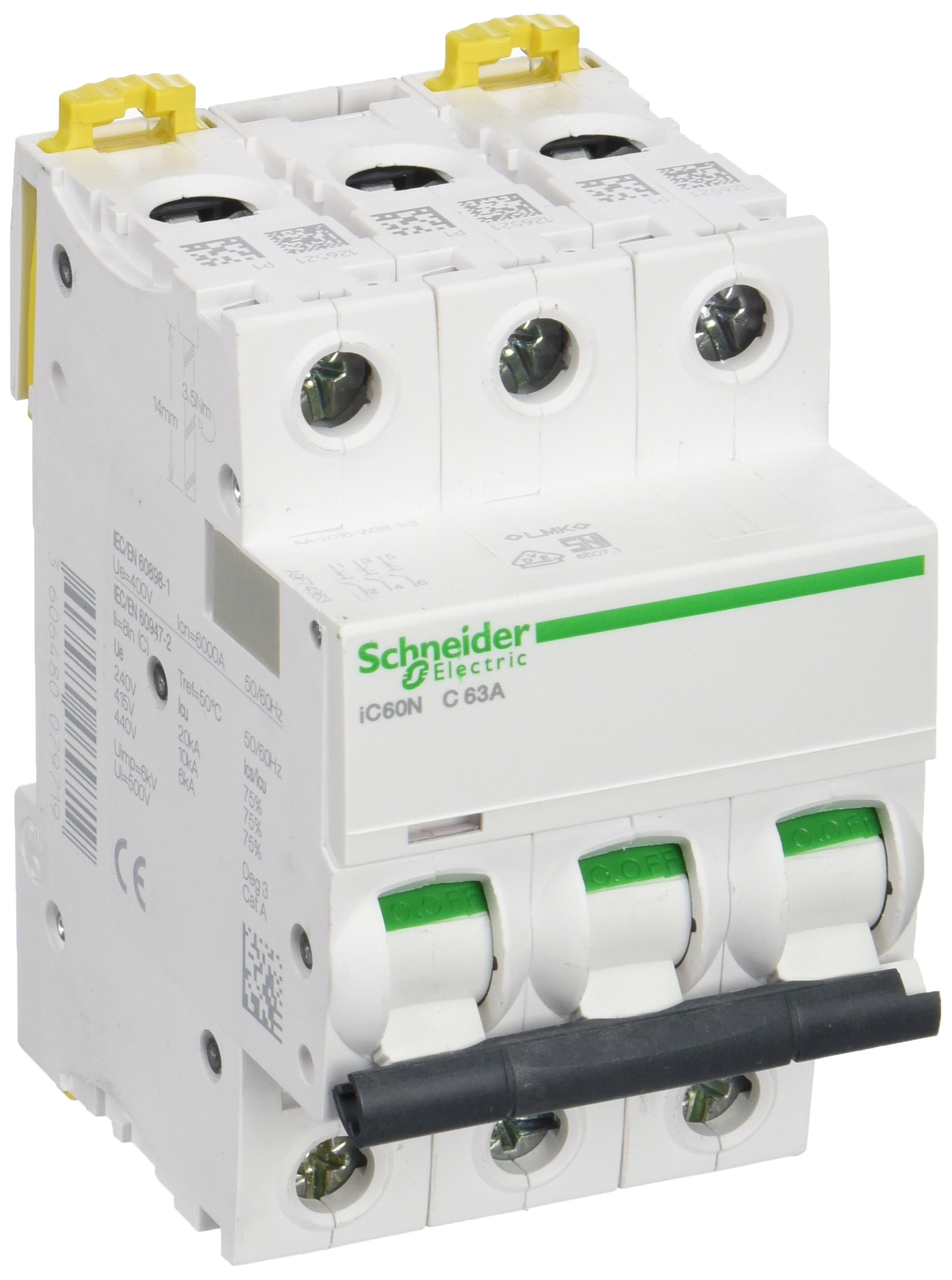 Buy Schneider A9F74363 iC60N 3P 63A C MCB Miniature Circuit Breaker ...