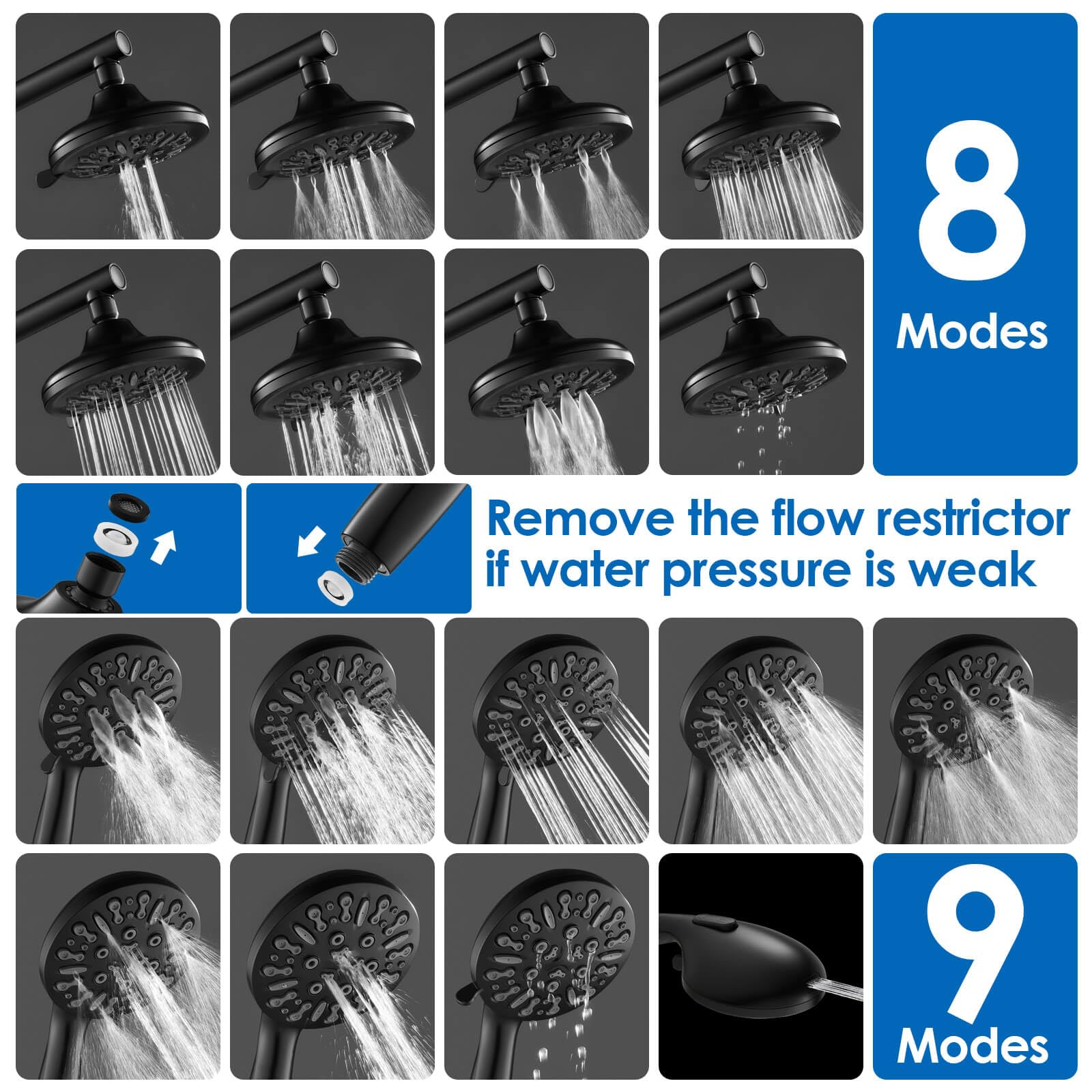 Snapklik.com : ROVOGO 8-Setting High Pressure Rain Shower And 9-Mode ...