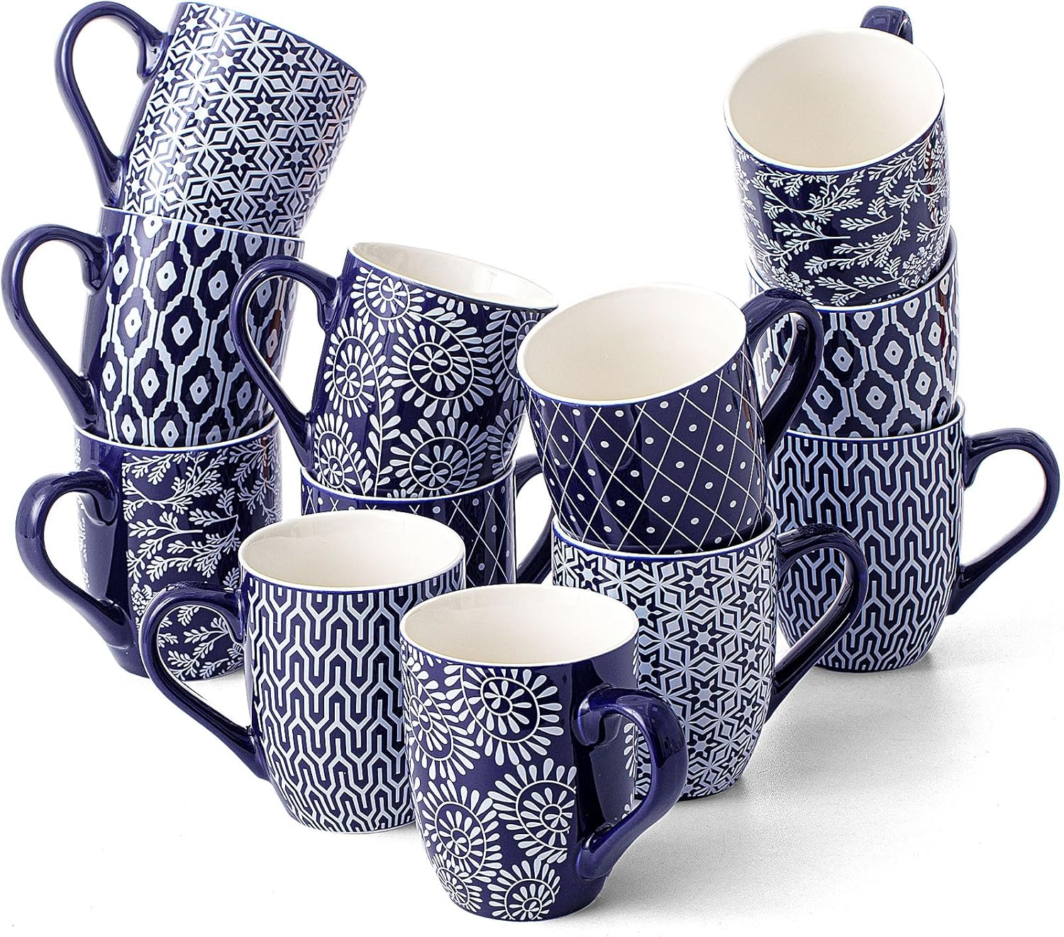 Amazon.com: Willinglong Porcelain Coffee Mugs Set of 12,16 oz Large ...