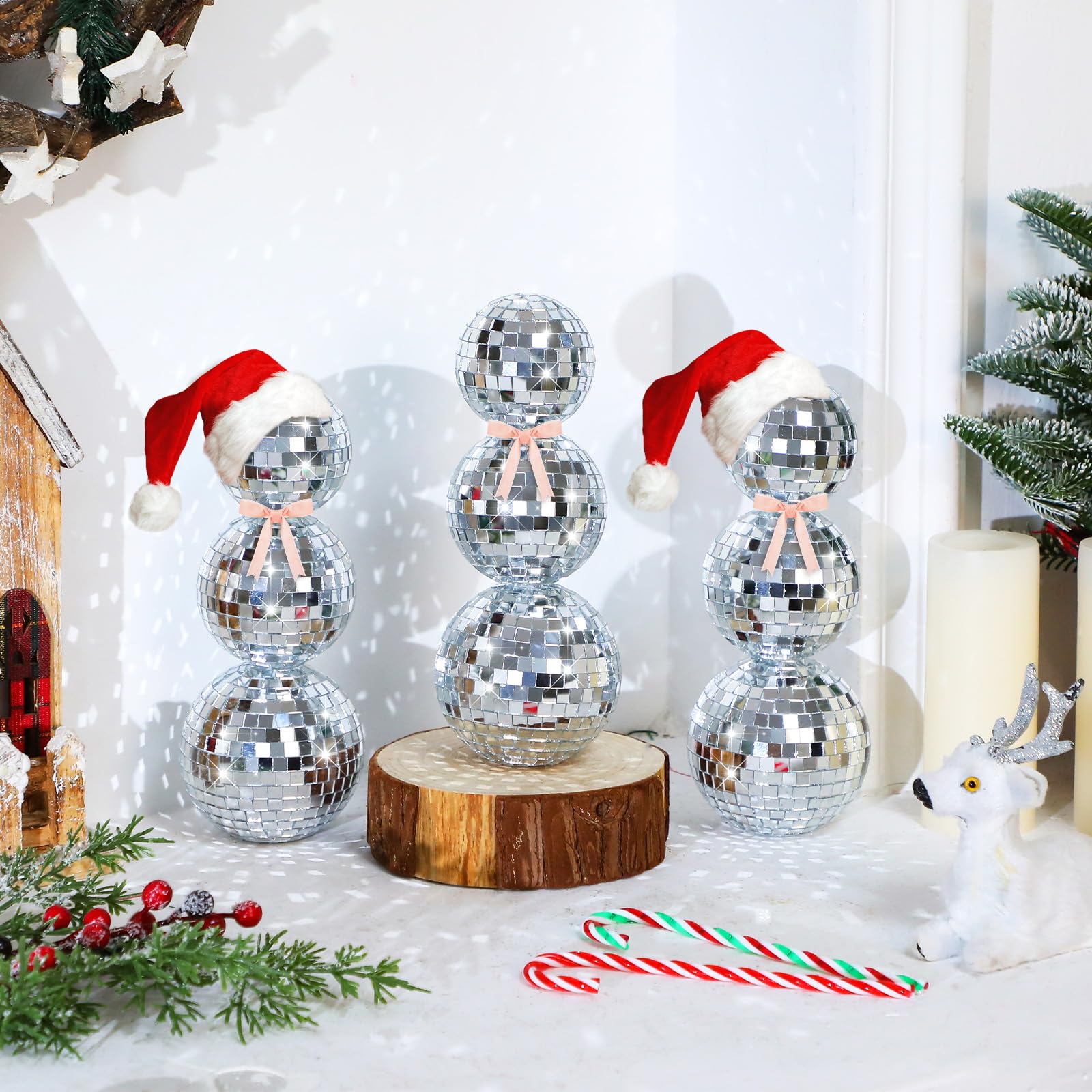 Amazon.com: 3 Pcs Christmas Disco Ball Decor, Snowman Shaped Aesthetic ...
