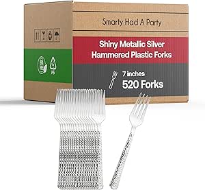Amazon.com: Shiny Metallic Silver Hammered Plastic Forks, 7 Inch, Pack ...