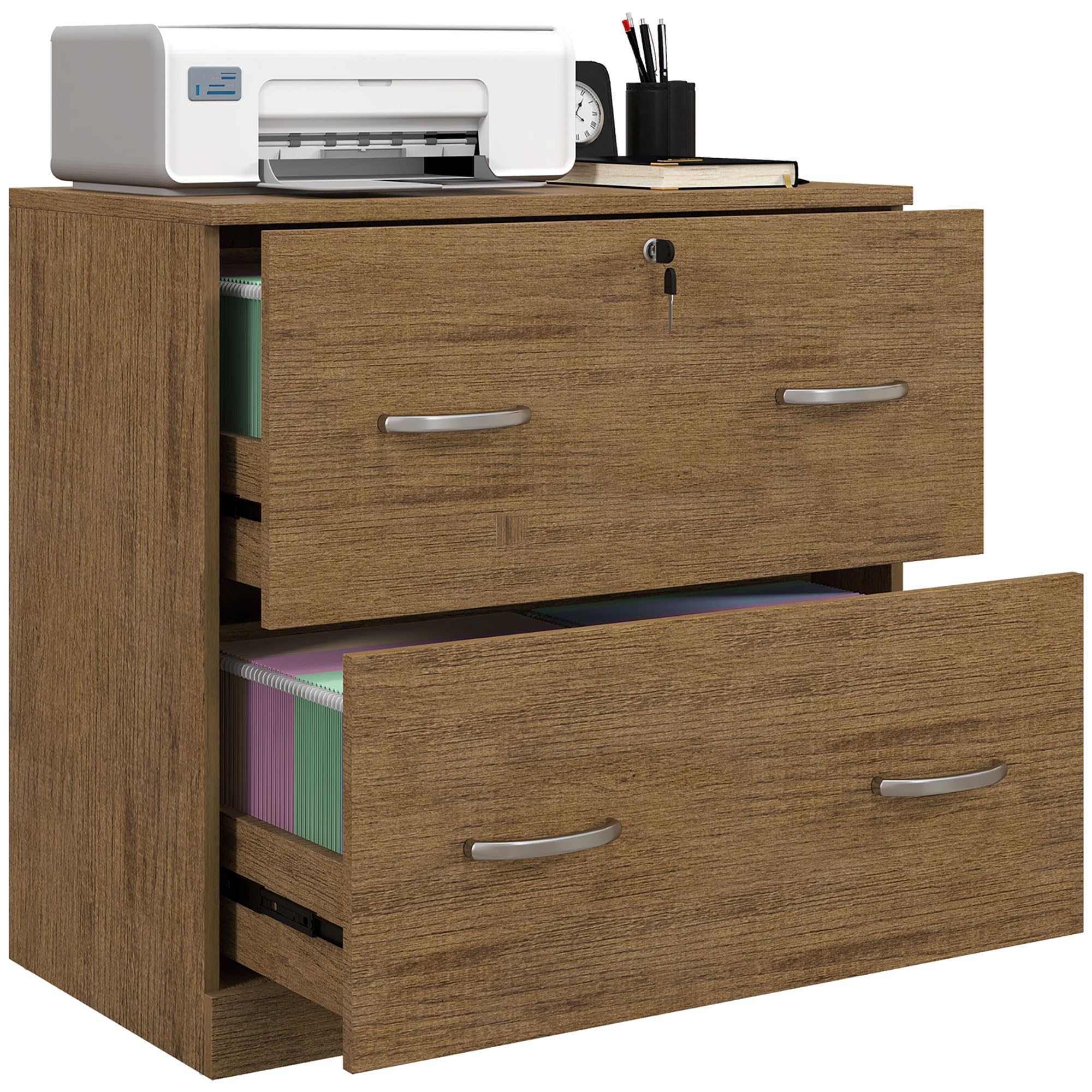 Vinsetto 2-Drawer Lateral Filing Cabinet with Lock, File Cabinet with ...