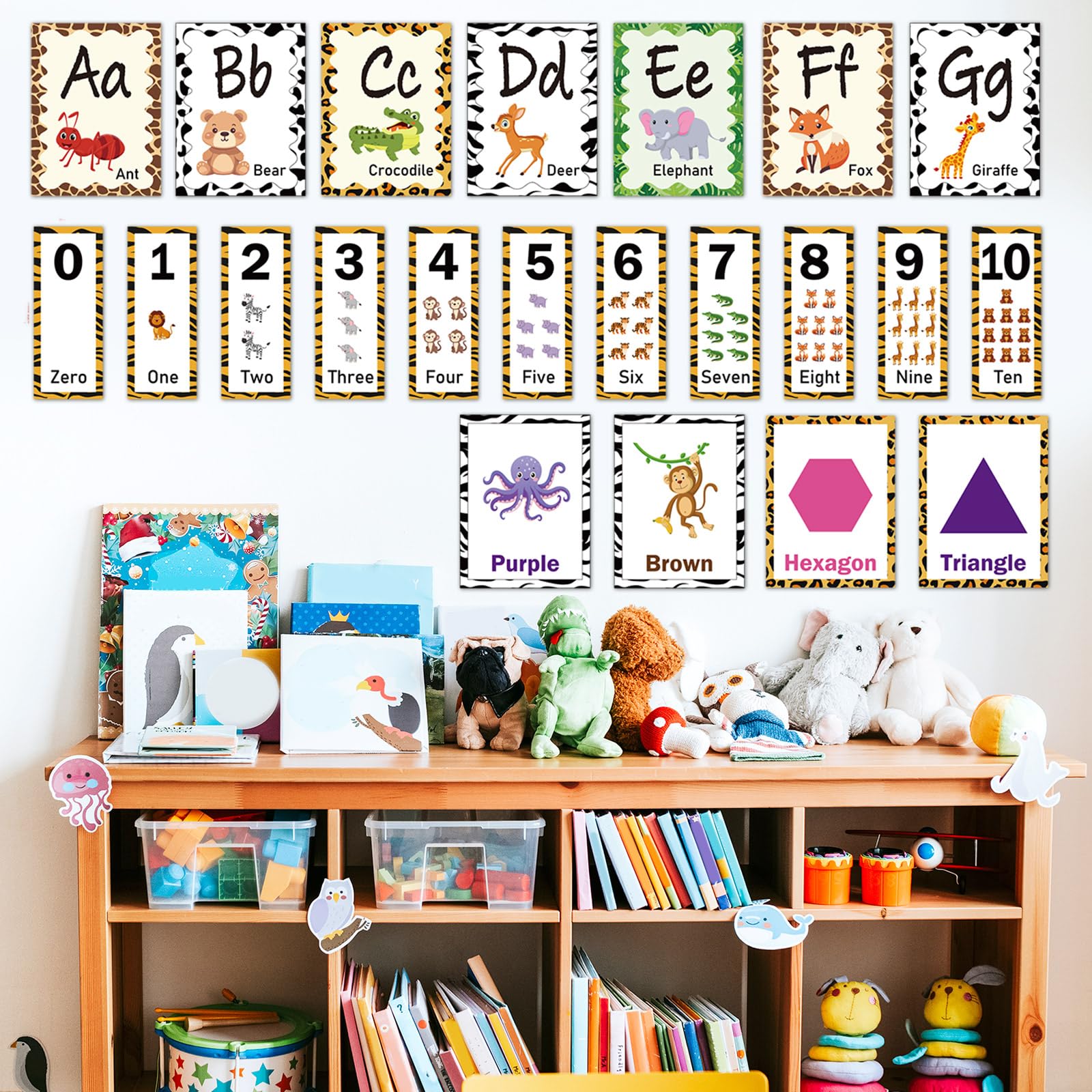 Snapklik.com : 57 Pcs Alphabet Number For Classroom Wall Safari Animals ...
