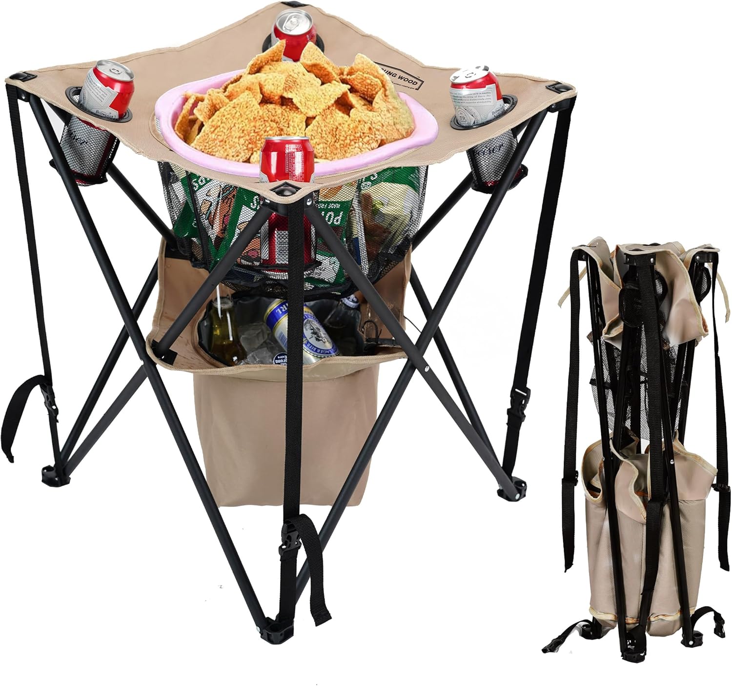 Amazon.com: YOUNG WOOD Camping Table Folding Picnic Table with 4 Cup ...