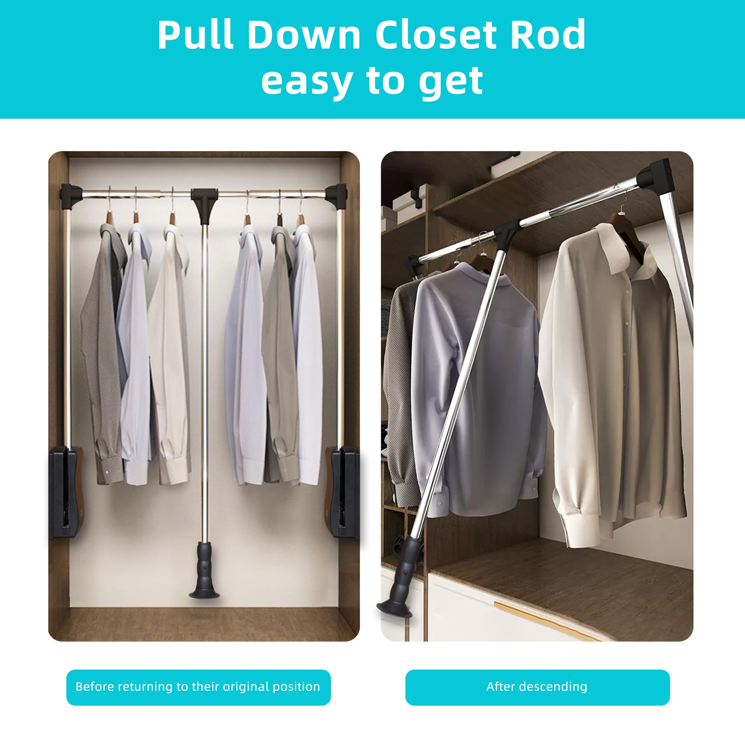 Adjustable Closet Hanging Rod Pull Down Closet Rod - Side Mounted ...