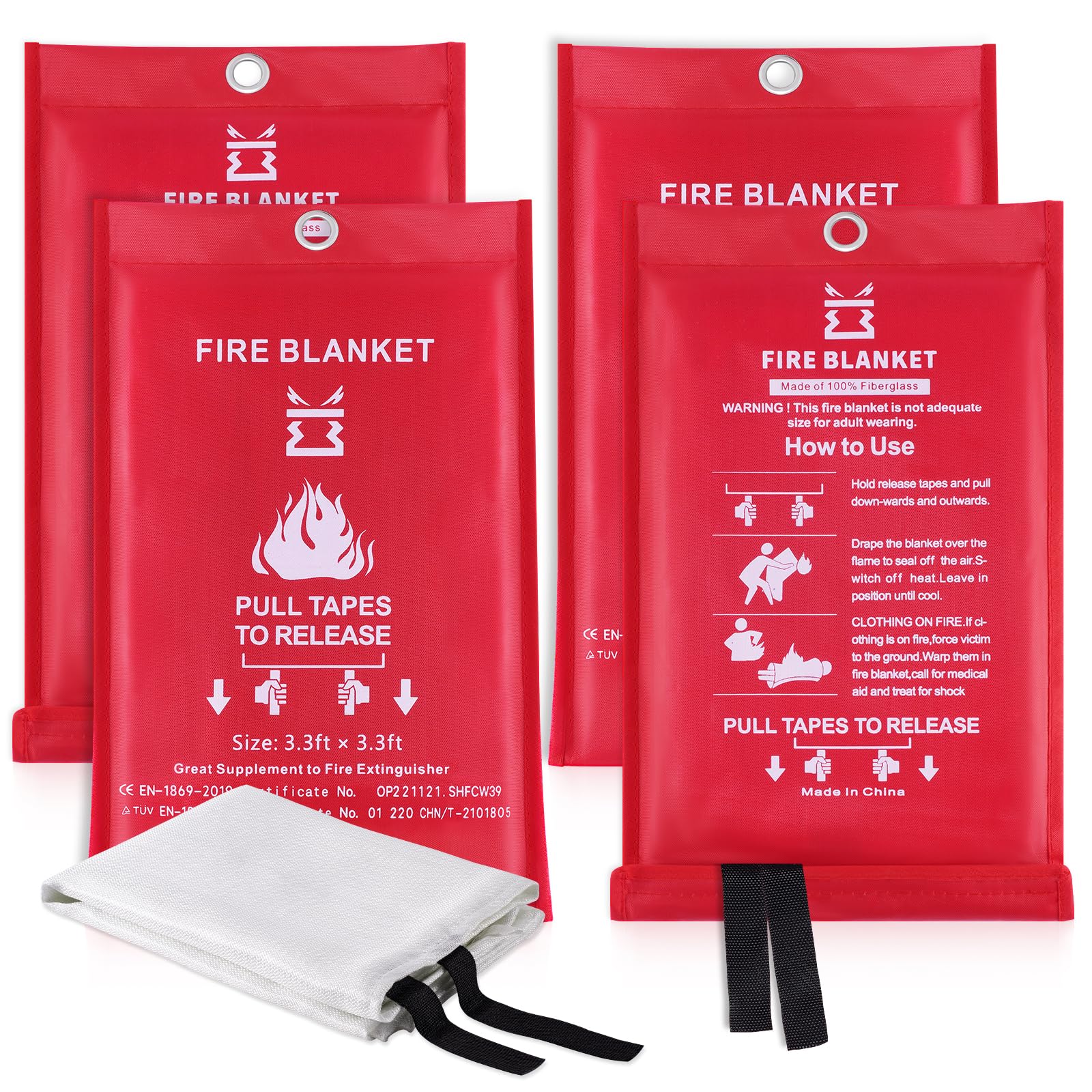 Fire Blankets for Home and Kitchen Emergency Safety – 4 Pack 3ft x 3ft ...