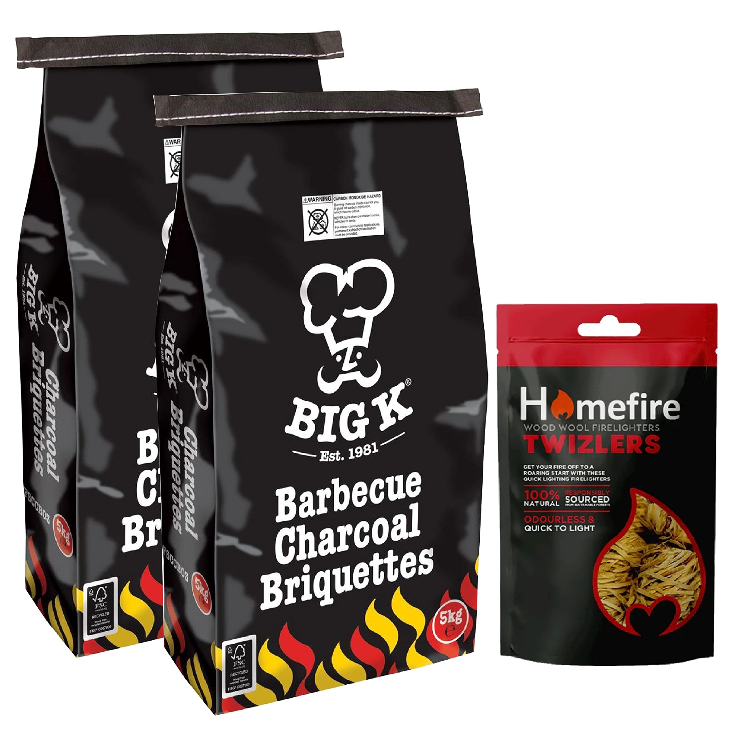 TOPLINE Big K Charcoal Grill BBQ Bundle - Pack of 2 x 5kg Barbecue ...