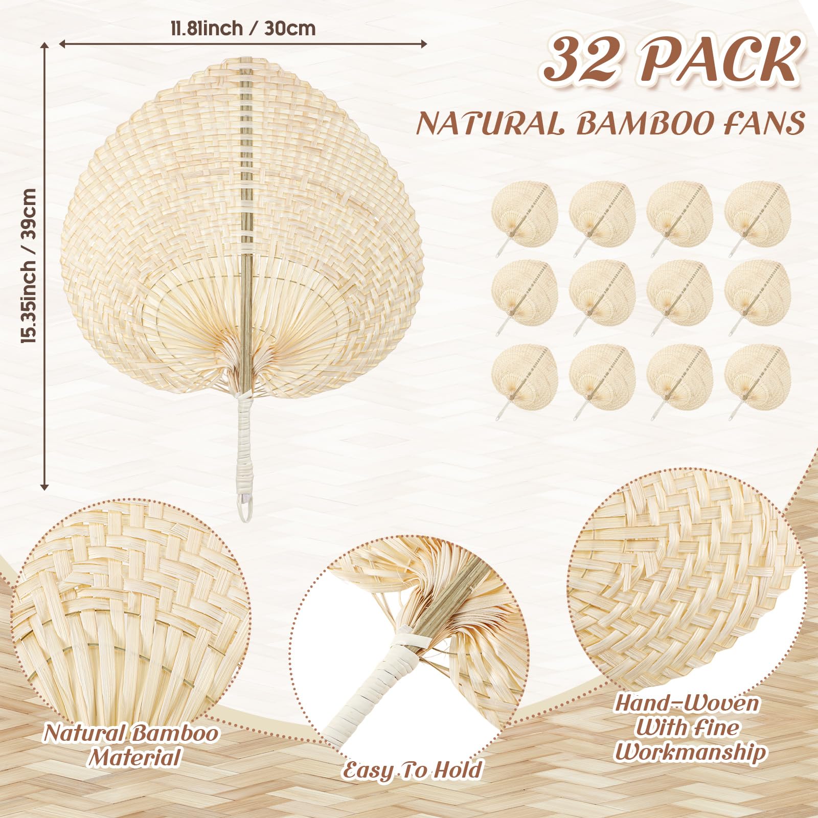 BBTO 32 Pieces Woven Bamboo Fans Handmade Hand Weaving Fan Handheld ...