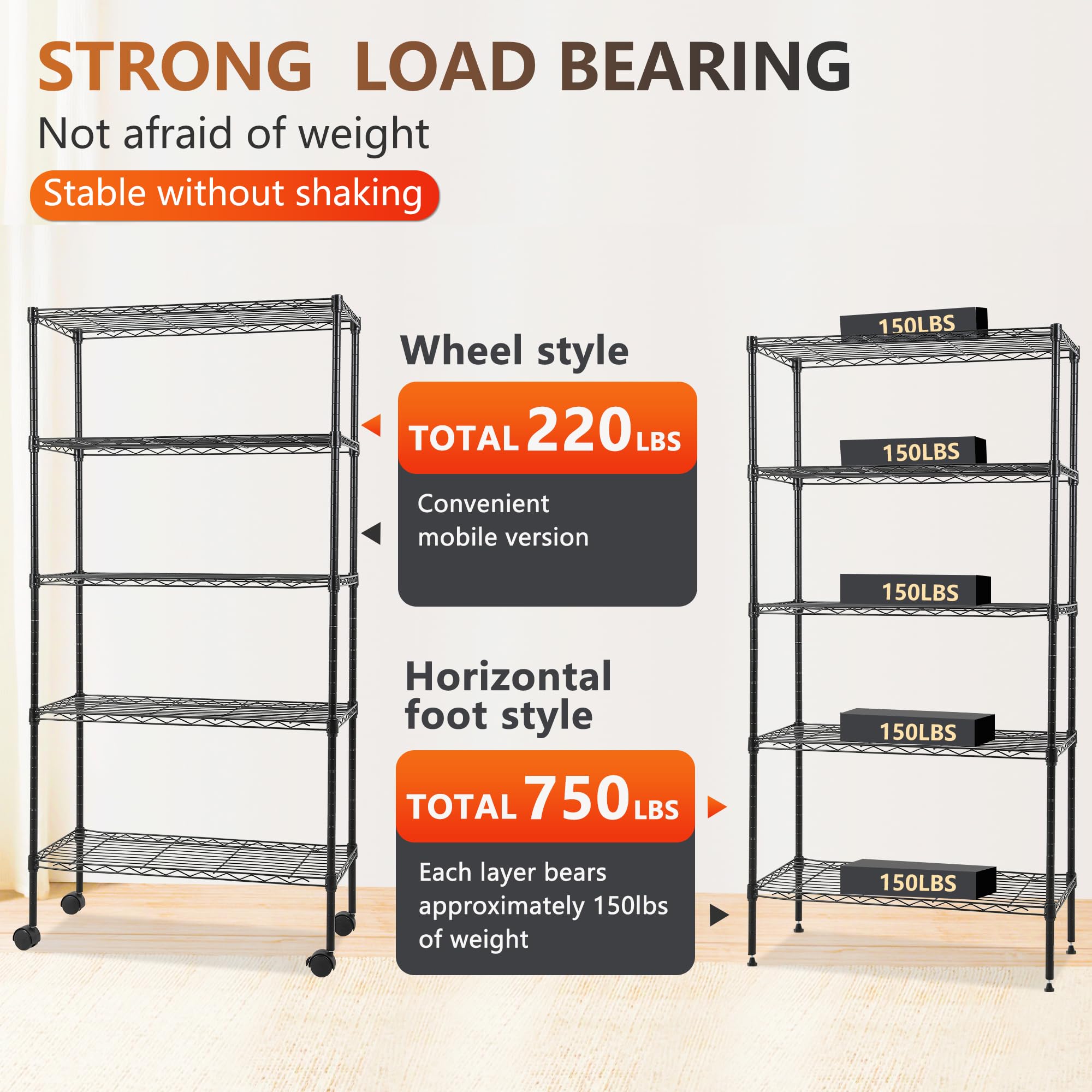 FDW Storage Shelves Adjustable Storage Rack Wire Shelf with Wheels ...
