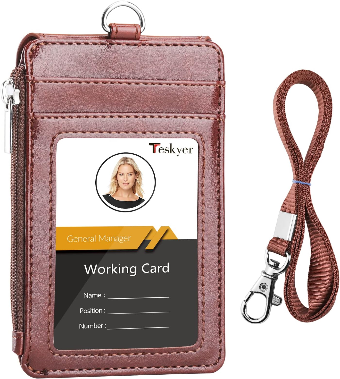 Amazon.com : Teskyer Badge Holder with Side Zip Pocket, Multiple Card ...
