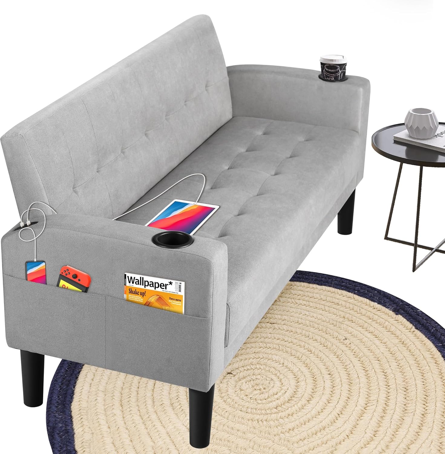 Amazon.com: TYBOATLE Sofa Couch 62" W Loveseat w/ 2 USB Charger Ports ...