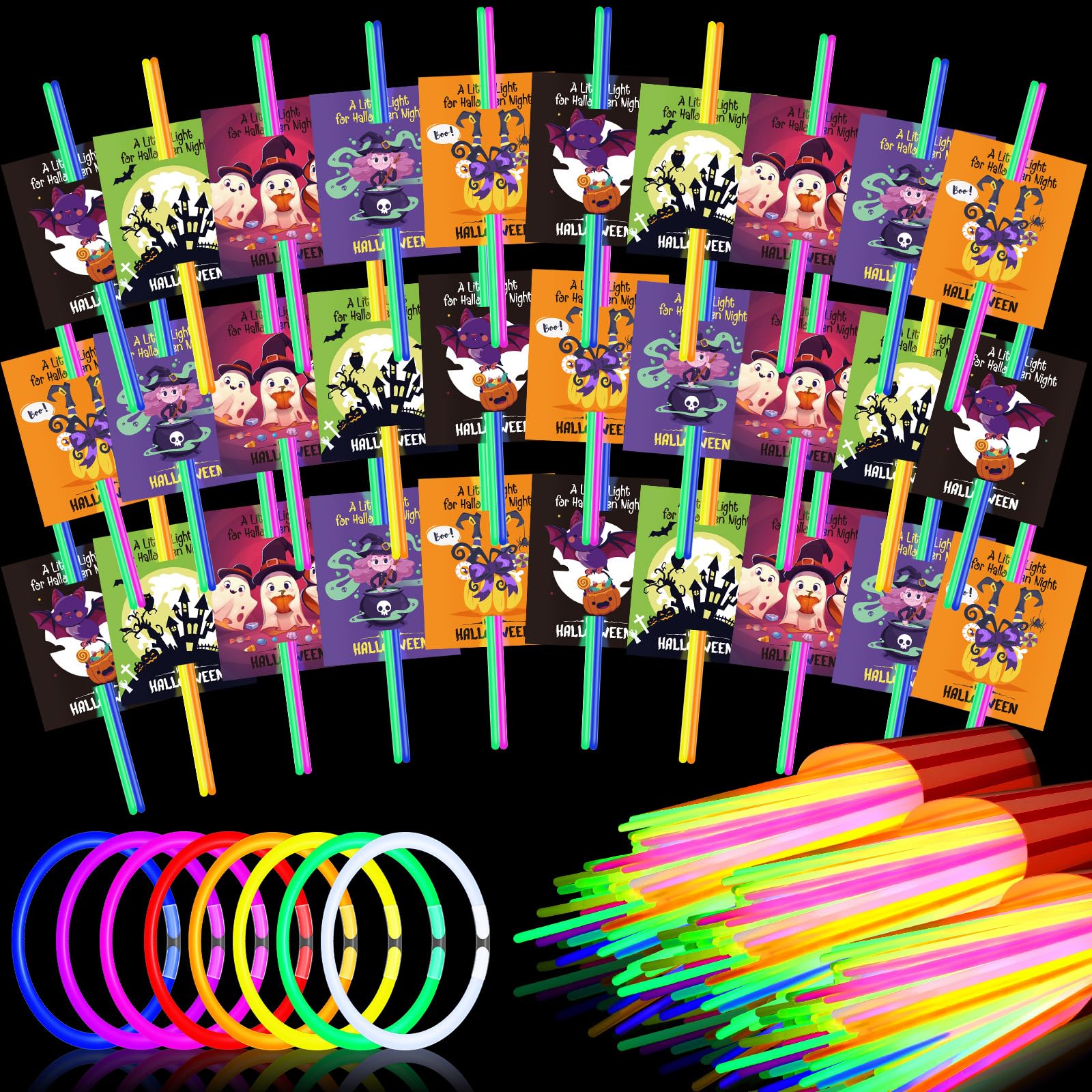 Jetec 250 Sets Halloween Party Favors Halloween Gift Cards with Glow ...