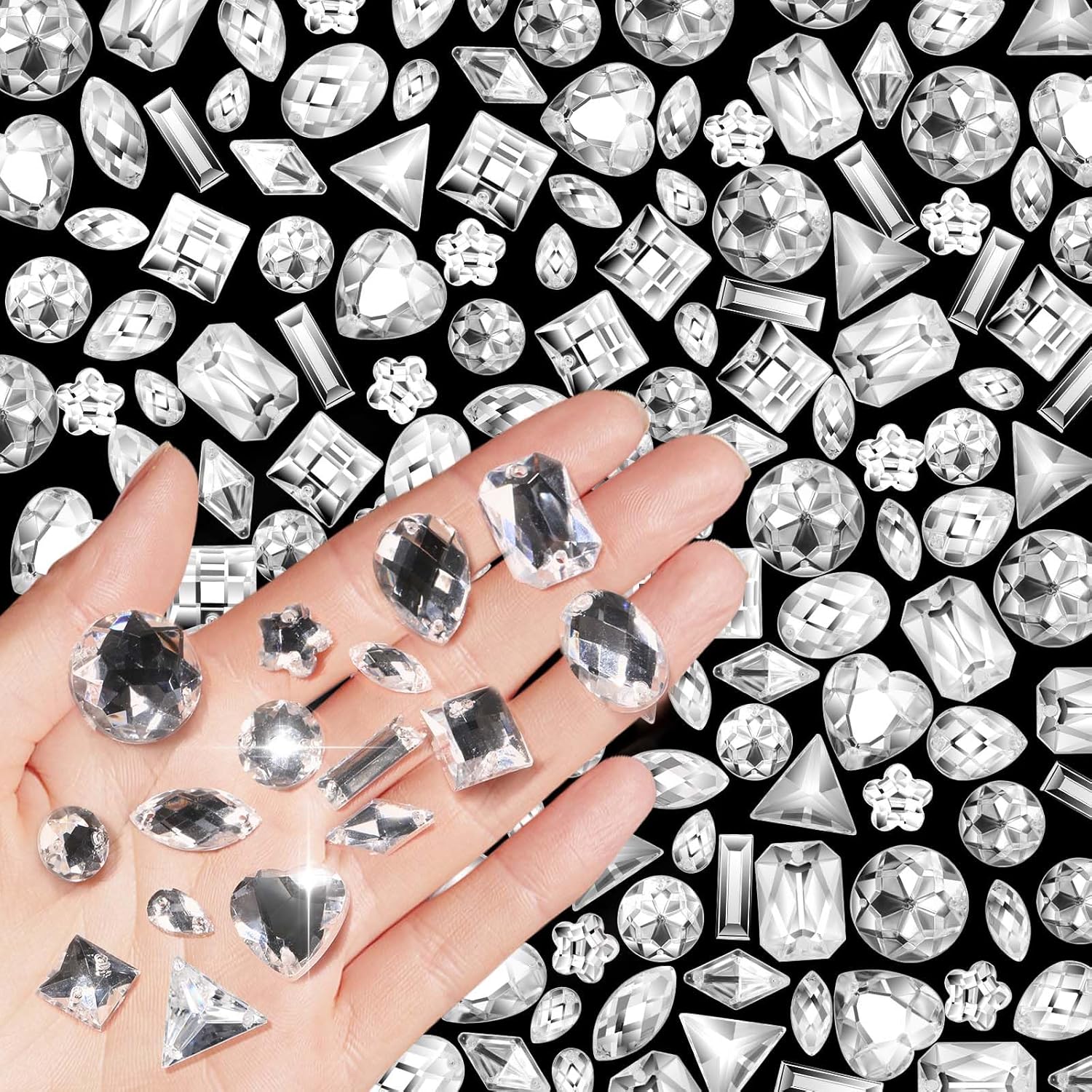 Amazon.com: Aptkin 1000 Pieces Sew on Crystal Rhinestones Large Big ...