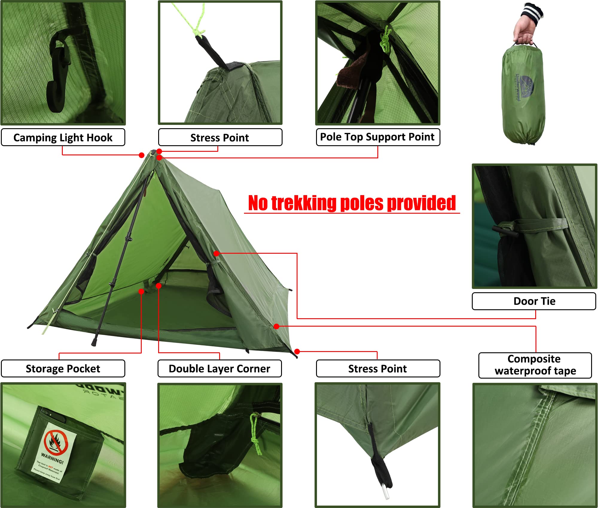 Snapklik.com : 2-Person Trekking Pole Tent For Backpacking - 1.0 ...