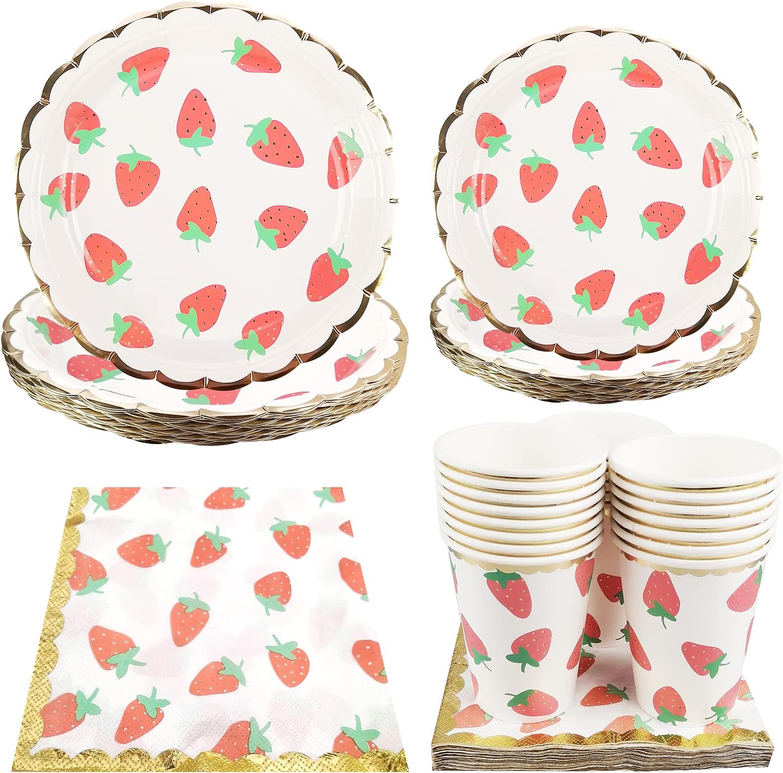 Amazon.com: Cieovo Strawberry Party Disposable Dinnerware Set - Serves ...