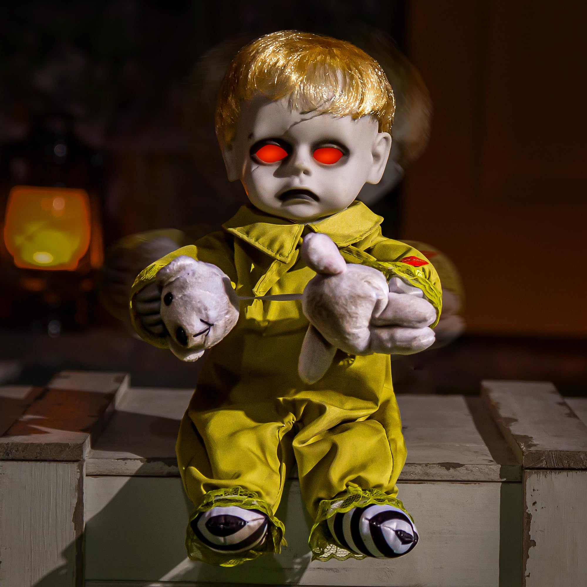 Amazon.com: ELAMAS 10 Inch Animatronic Creepy Boy Doll Halloween ...