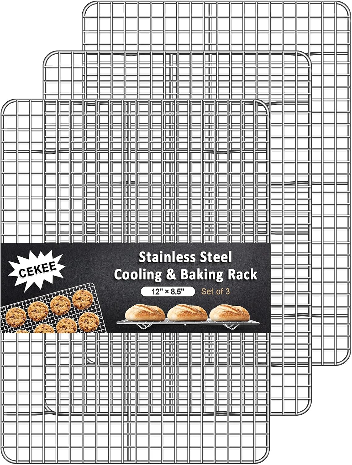 Amazon.com: CEKEE Baking Cooling Rack for Cooking Set of 3, Stainless ...