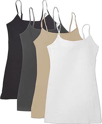 4 Pack Active Basic Women's Basic Tank Top (L-Wh/Khki/Chcl/Bk) at ...