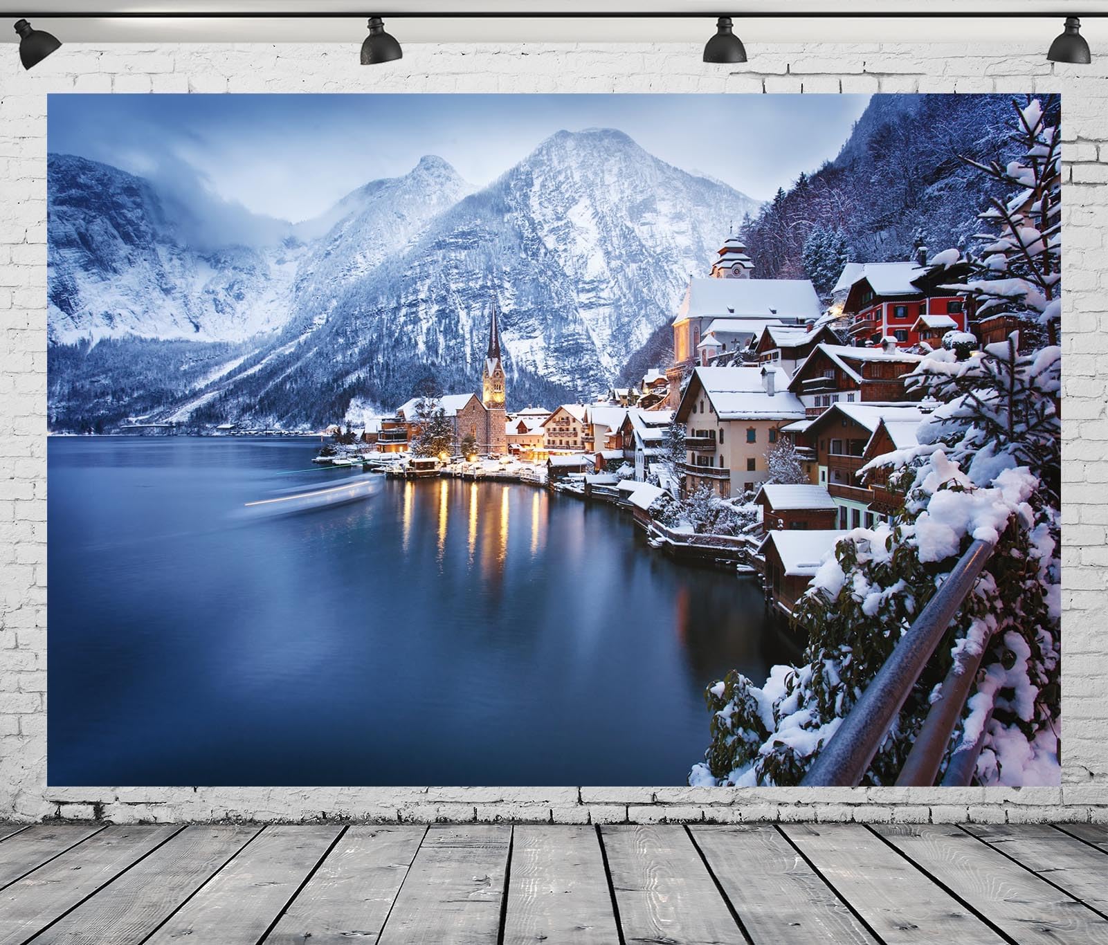 CORFOTO 10x8ft Fabric Winter Mountain Village Backdrop Photography ...