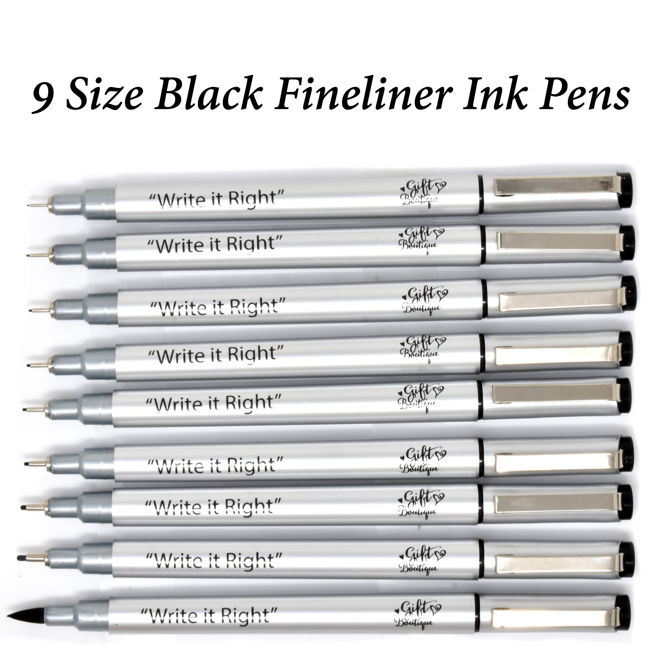 Black Micro-Pen Fineliner Pigment Pens -Set of 9 Archival Ink ...