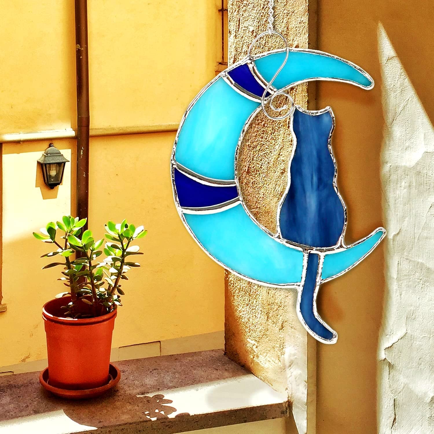 Amazon.com: JUHEPROKIT Stained Glass Window Hanging: Cat Stained Glass ...