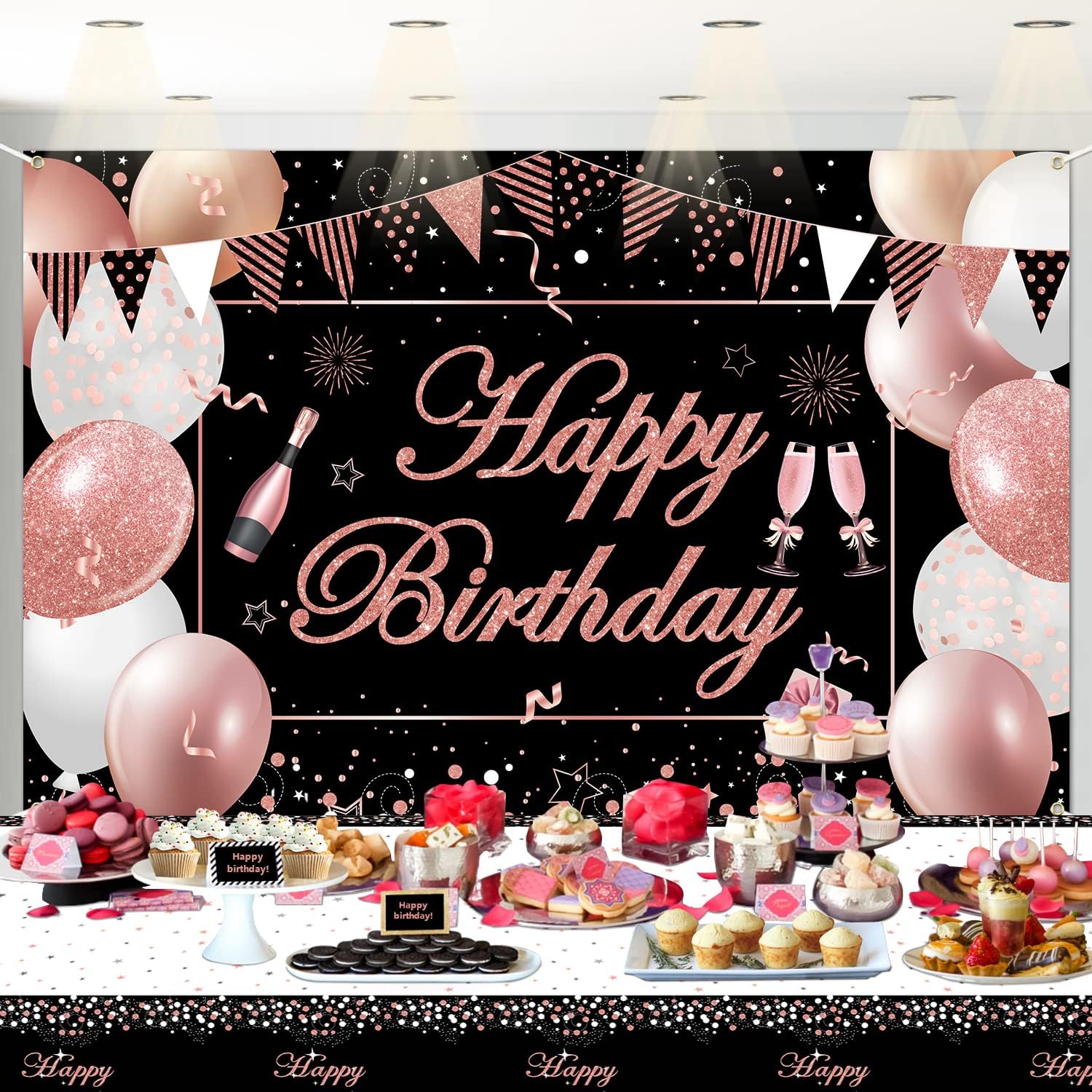 Buy XJLANTTE Happy Birthday Decoration Banner - Black Rose Gold ...