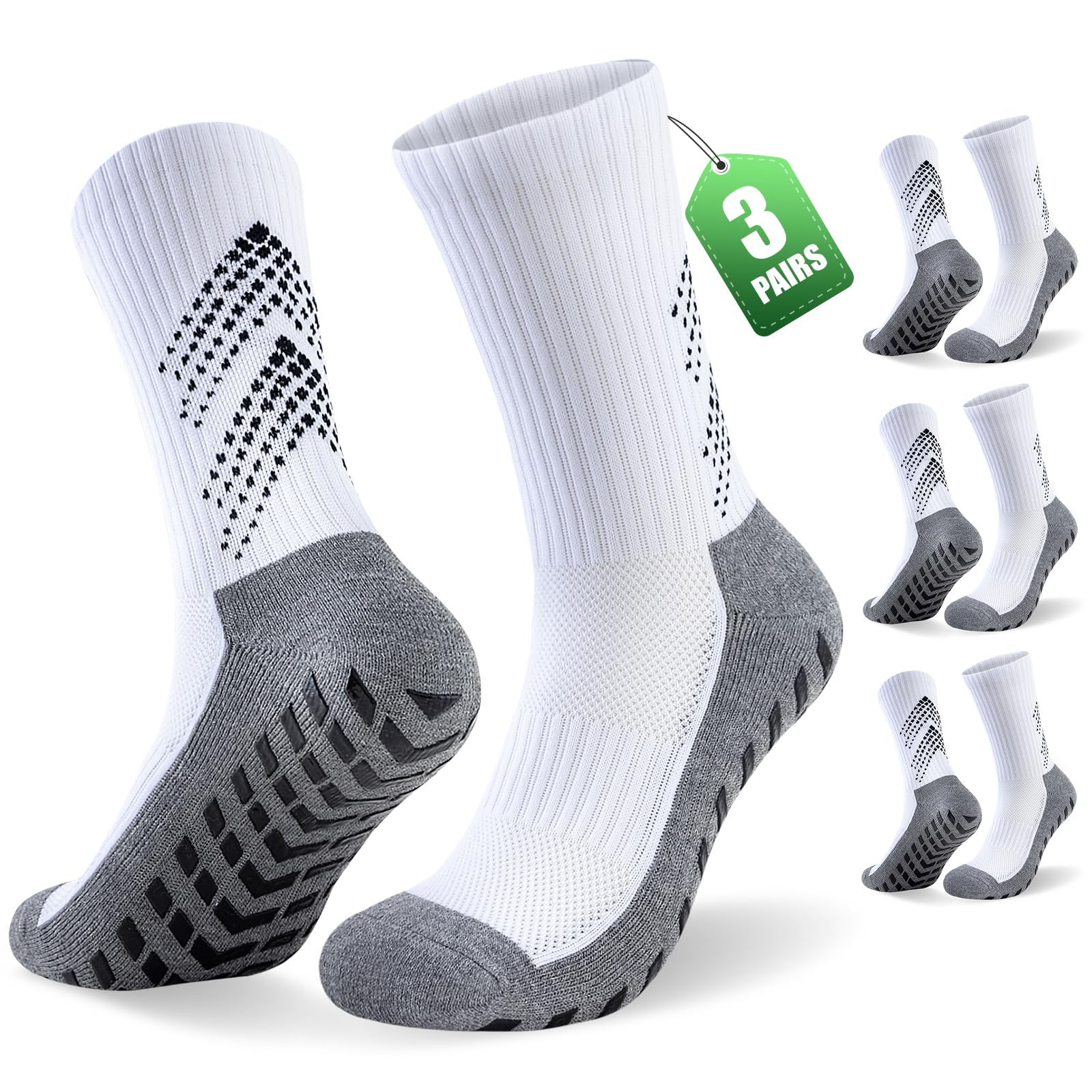 3 Pairs Grip Socks, Anti Slip Football Sports Socks for Men Women ...