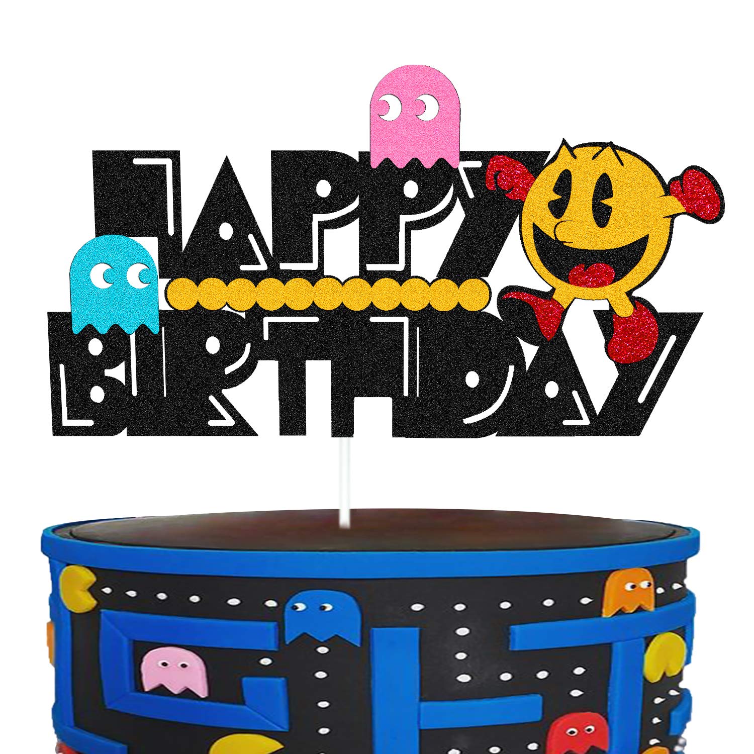 Cake Topper For Pacman 80s Arcade Game Themed Happy Birthday ...