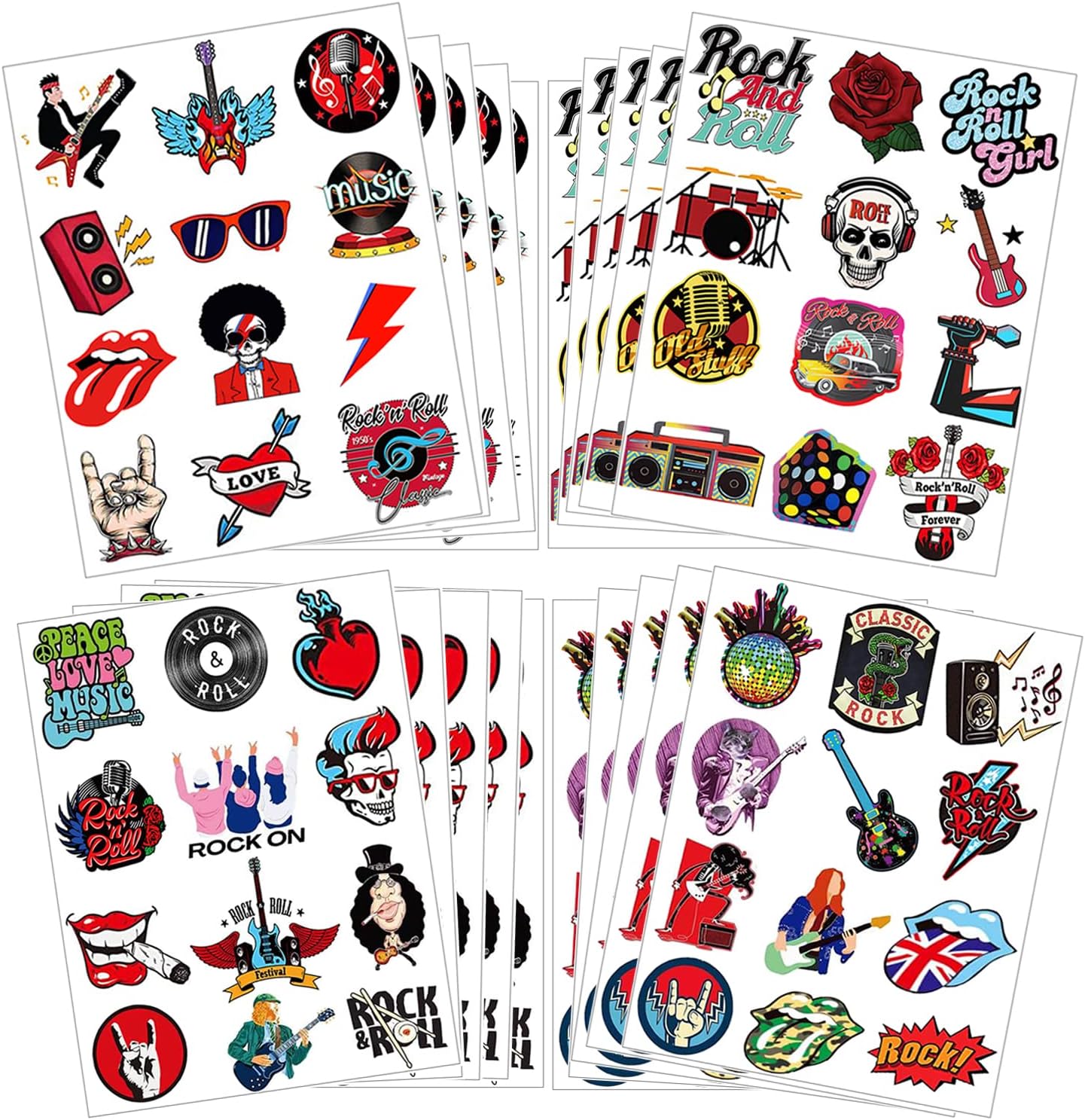 20 Sheet Rock and Roll Temporary Tattoos Stickers for Kids Music Rock ...