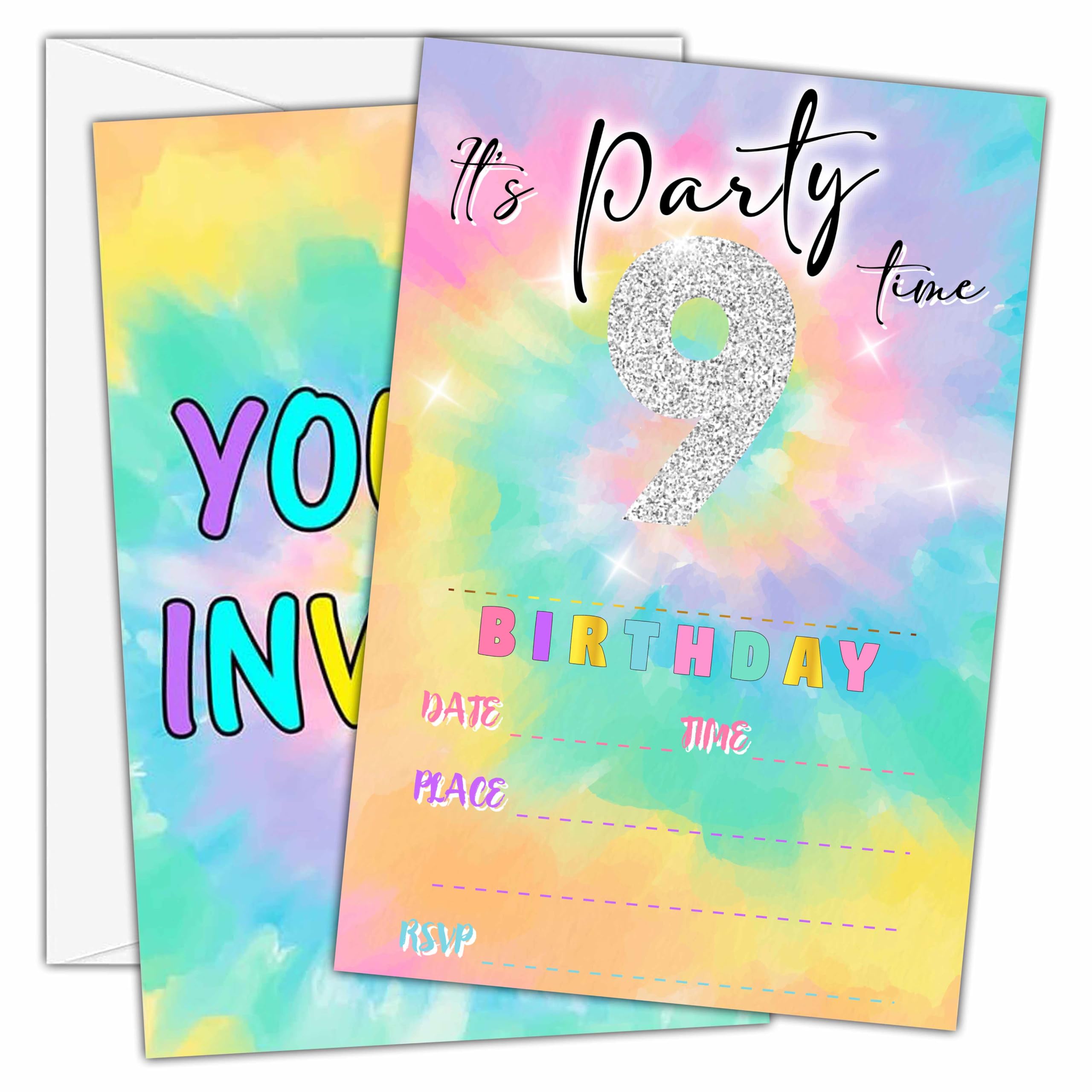 Amazon.com : Tie Dye 9th Birthday Invitations with Envelopes(25-Count ...