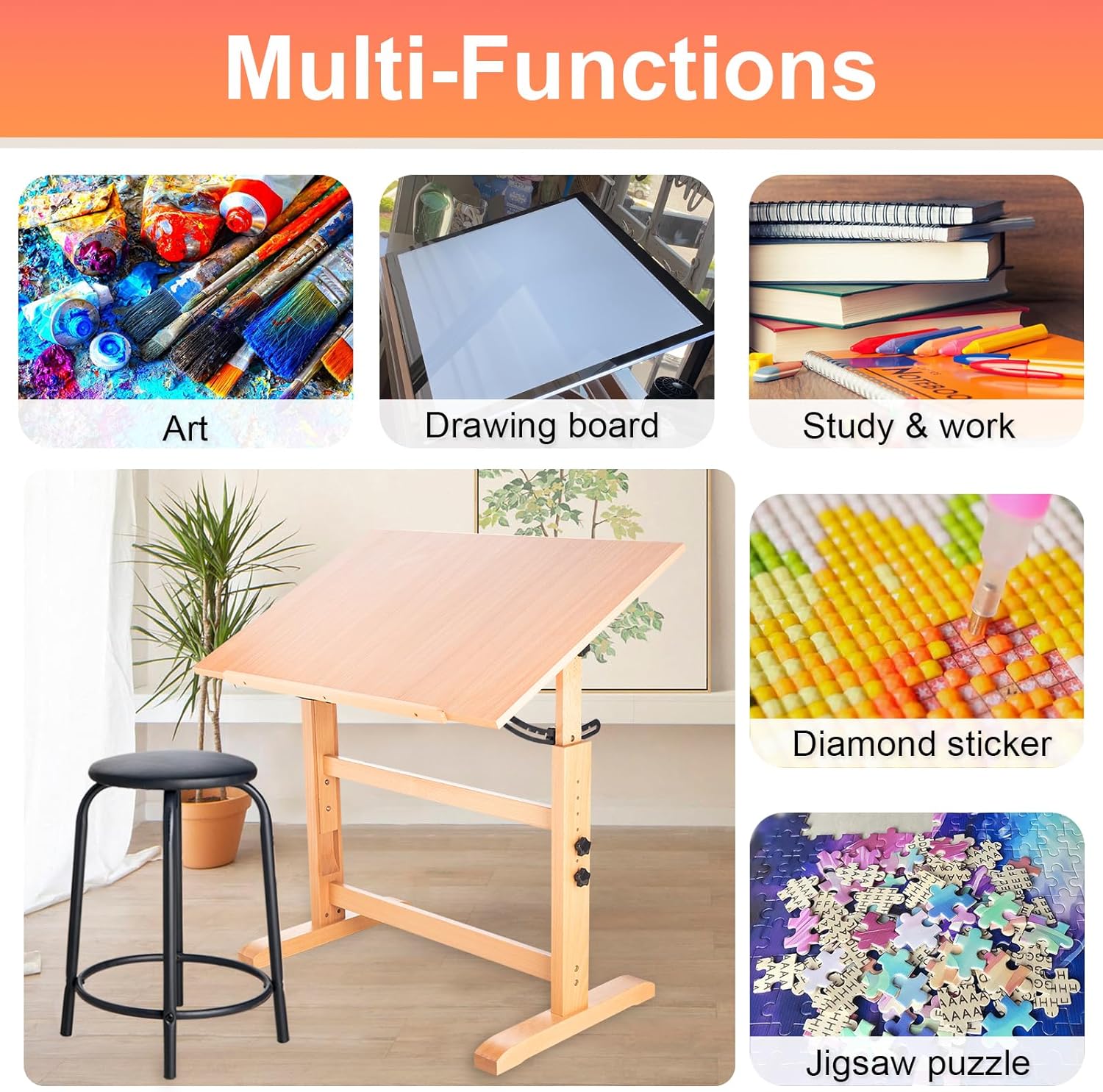 Falling in Art Wooden Drafting Table and Stool Set, 23.5 x 35.5 ...