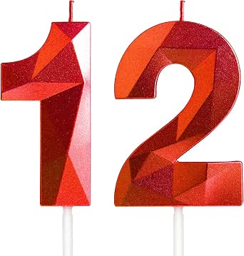 Amazon.com: Number 12 Candles,12th Birthday Candles,Red Happy Birthday ...