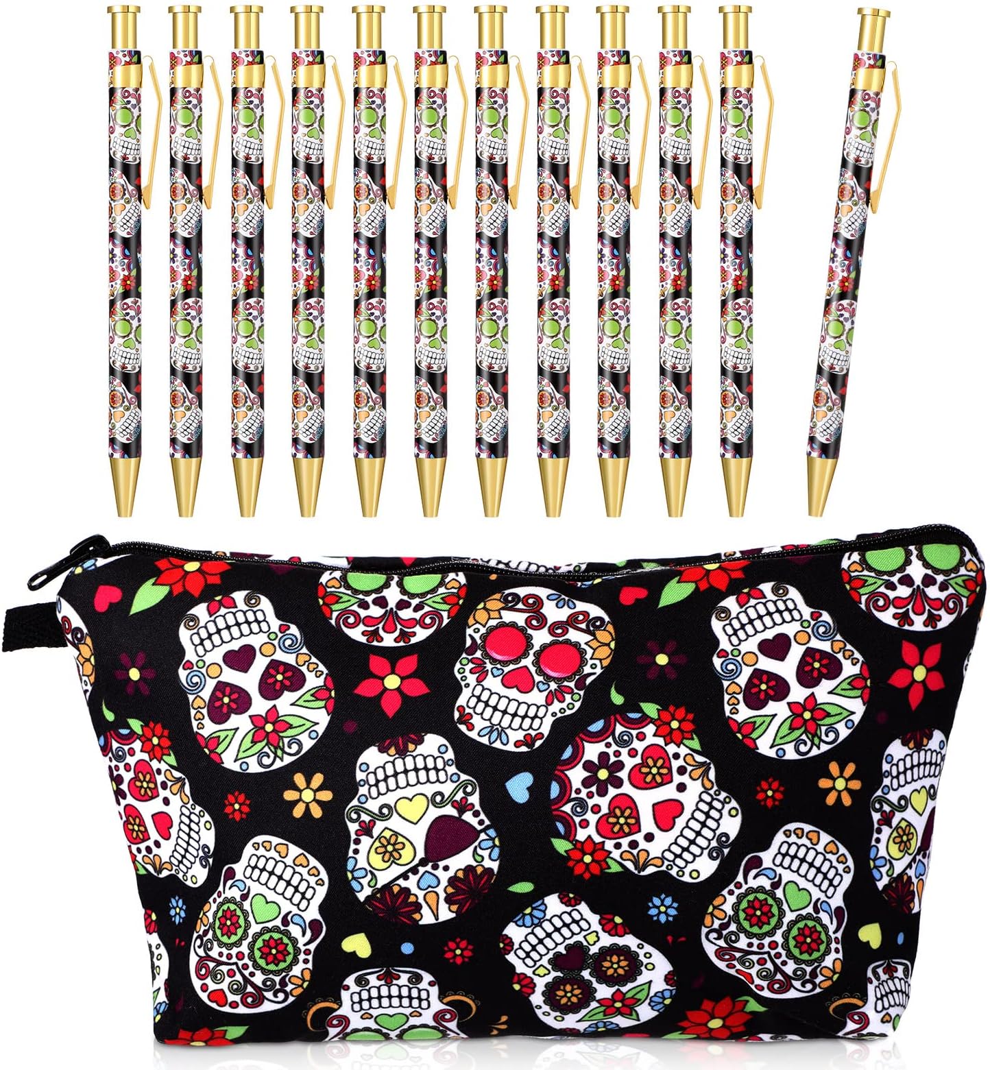 Amazon.com : 12 Pcs Sugar Skull Pens with Pencil Case Ballpoint Pens ...