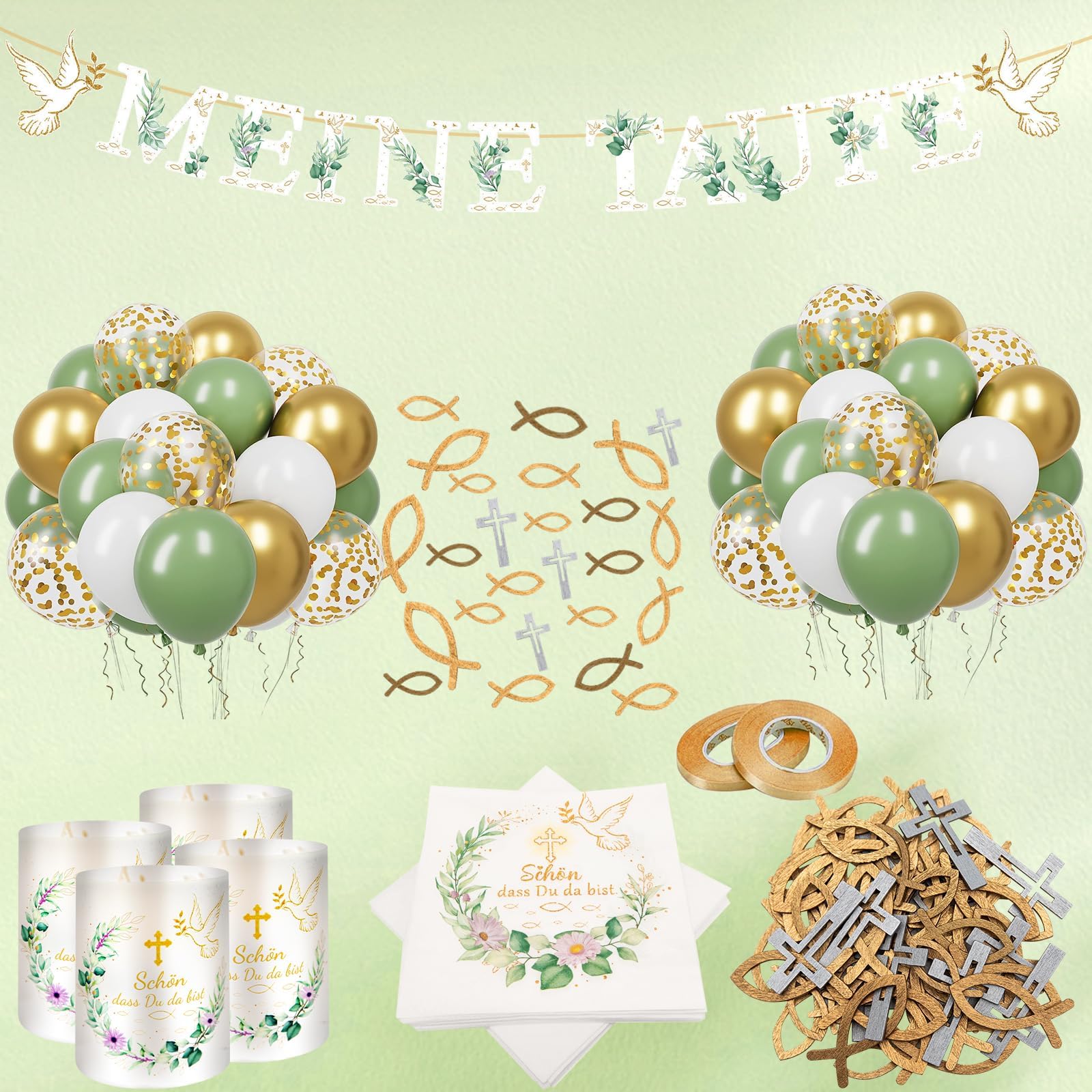 Bluelves Taufe Deko Set Rosa,Meine Taufe Girlande Deko Banner Papier,18 ...