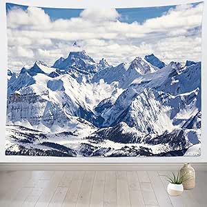 Amazon.com: Loccor Snow Mountain Tapestry Winter Nature Landscape Wall ...