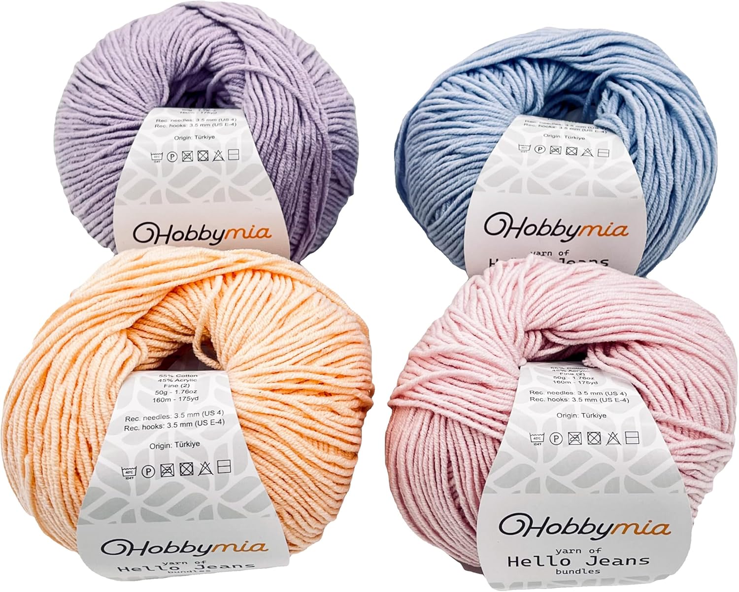 Amazon.com: HobbyMia Hello Jeans 4 Skeins Different Color Bundle Yarn ...