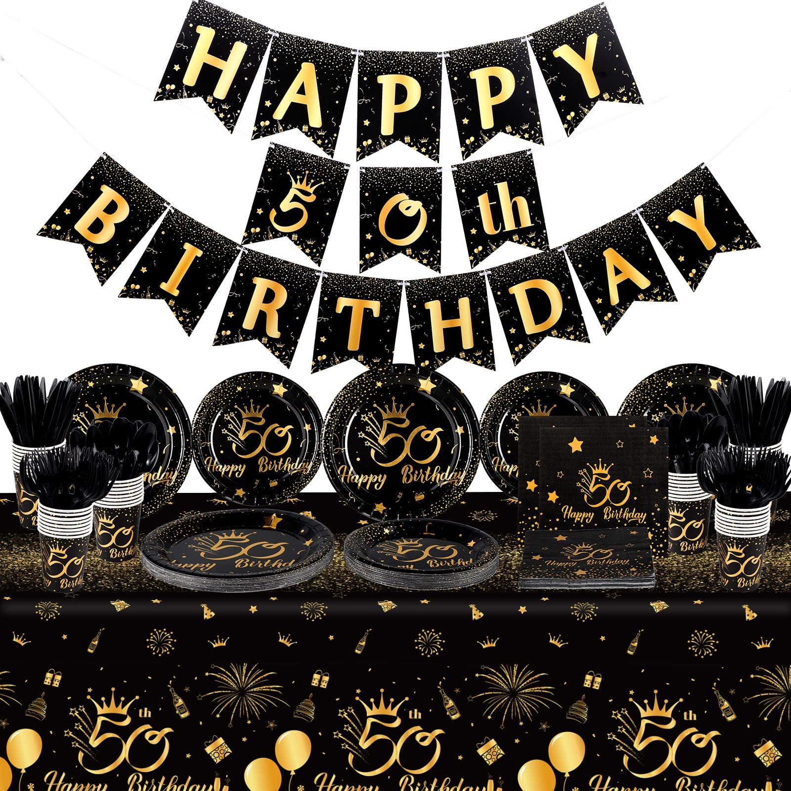 Amazon.com: HOMIX 50th Birthday Plates and Napkins and Cups Sets Serves ...