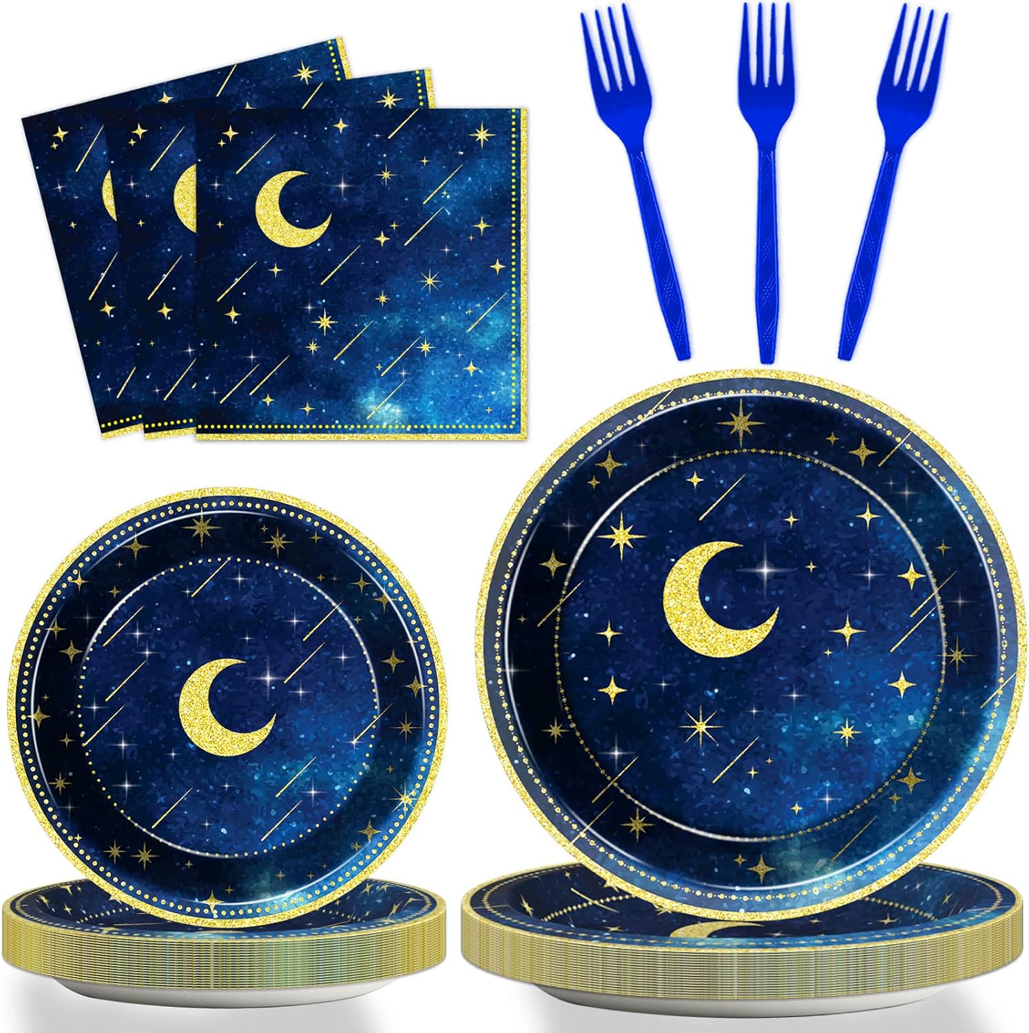 Amazon.com: chiazllta 96 Pcs Starry Night Plates and Napkins Party ...