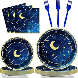 Amazon.com: chiazllta 96 Pcs Starry Night Plates and Napkins Party ...