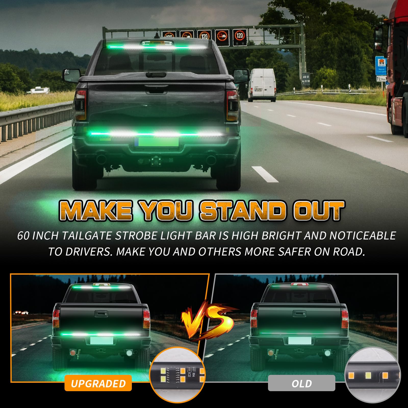 Snapklik.com : 48 Inch Tailgate Green White Emergency Light Strip 288 LED Tail/Rear Window ...