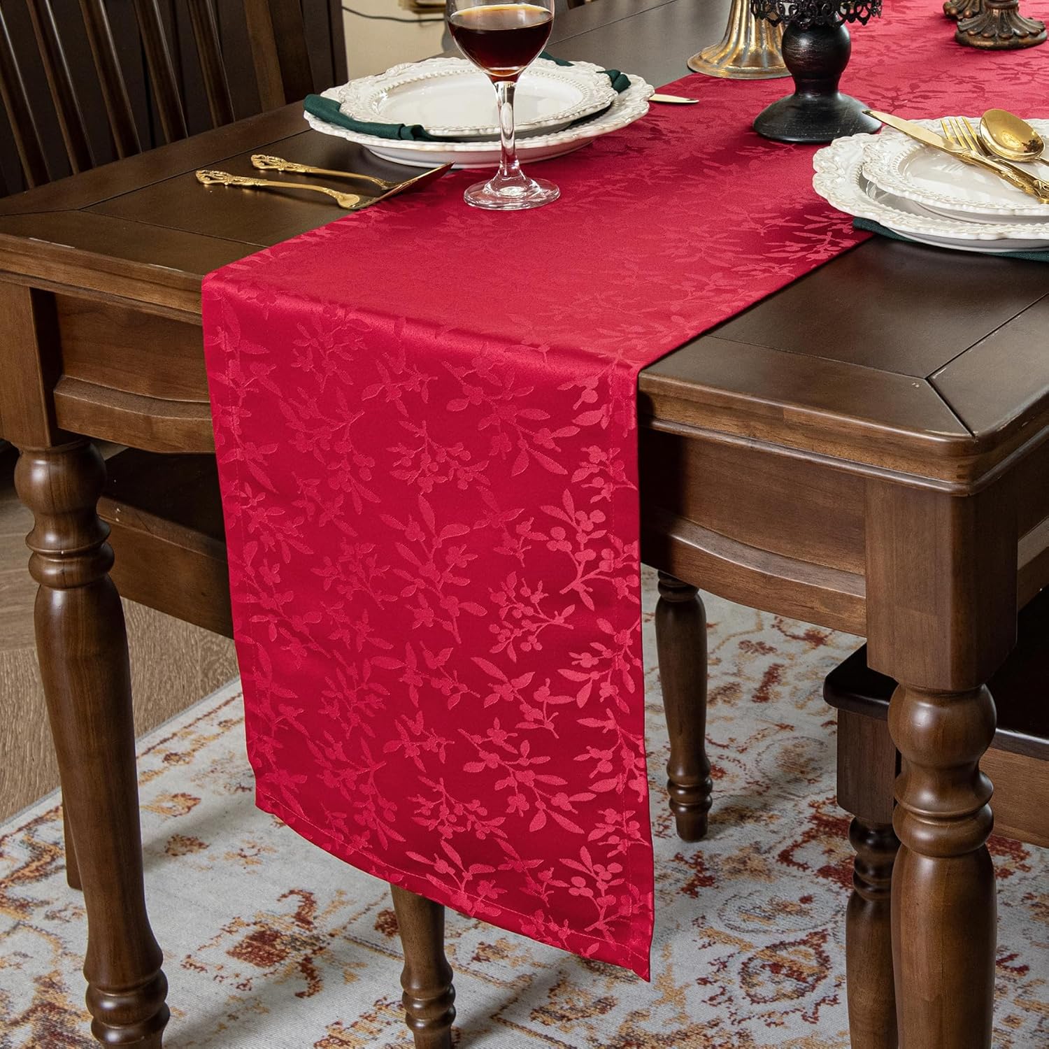 Amazon.com: Joyfol Day Red Christmas Jacquard Table Runners,Waterproof ...