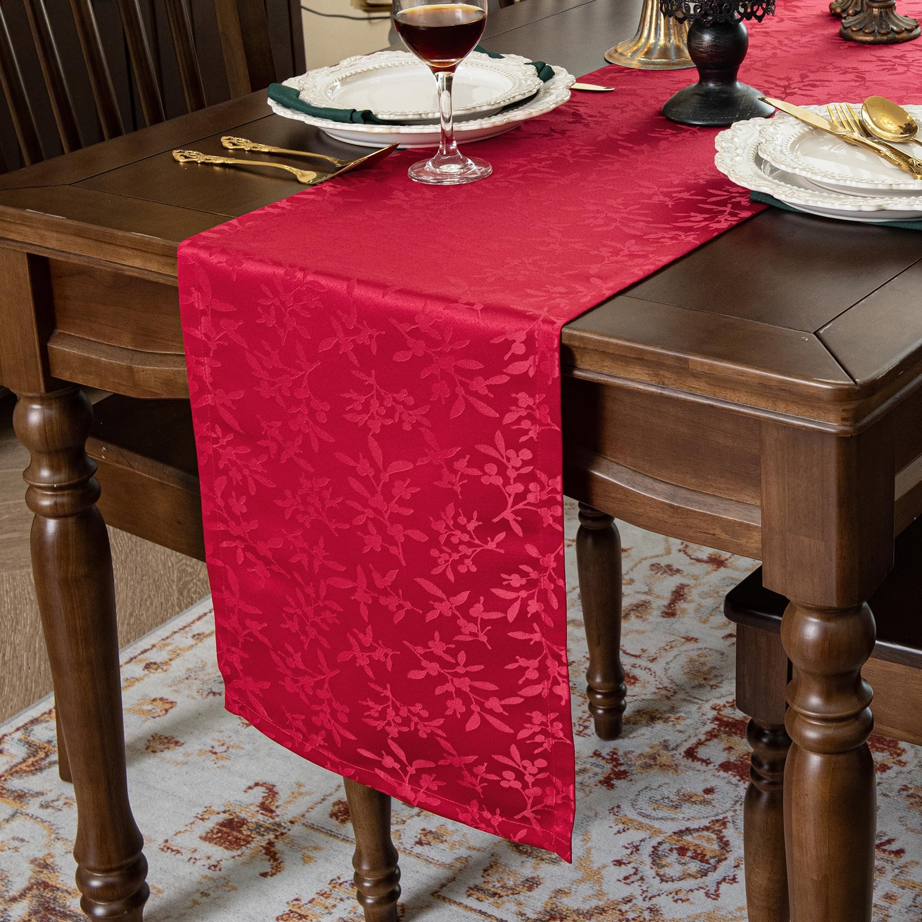 Amazon.com: Joyfol Day Red Christmas Table Runners, Waterproof Jacquard ...